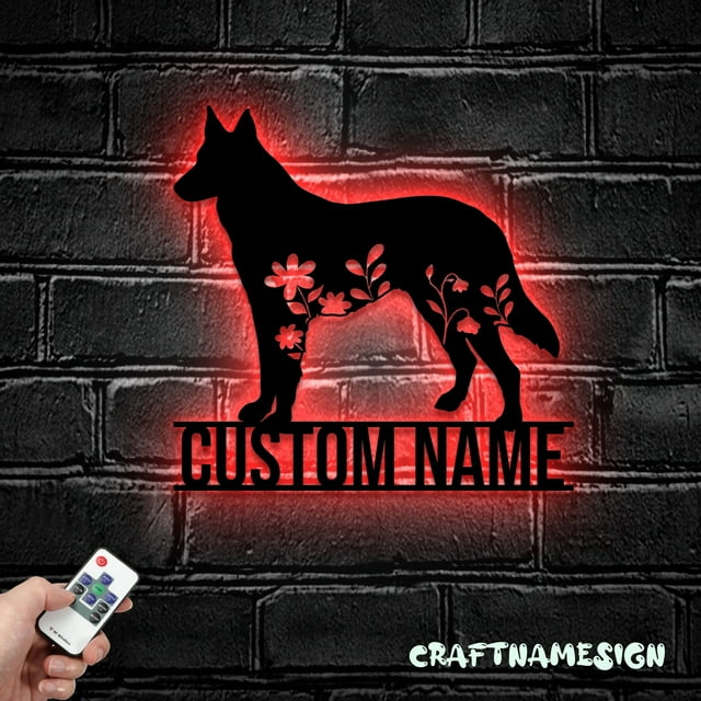 Craftnamesign Custom Floral German Shepherd Metal Wall Art LED Light ...