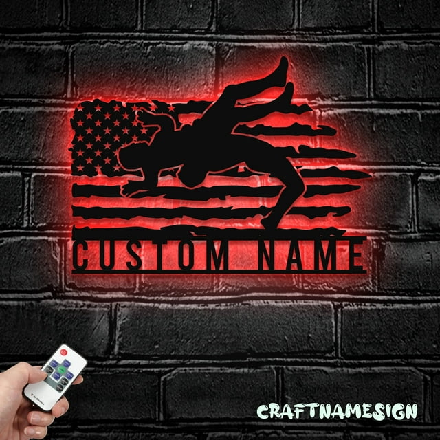 Craftnamesign Custom Wrestler Metal Wall Art LED Light, Personalized ...