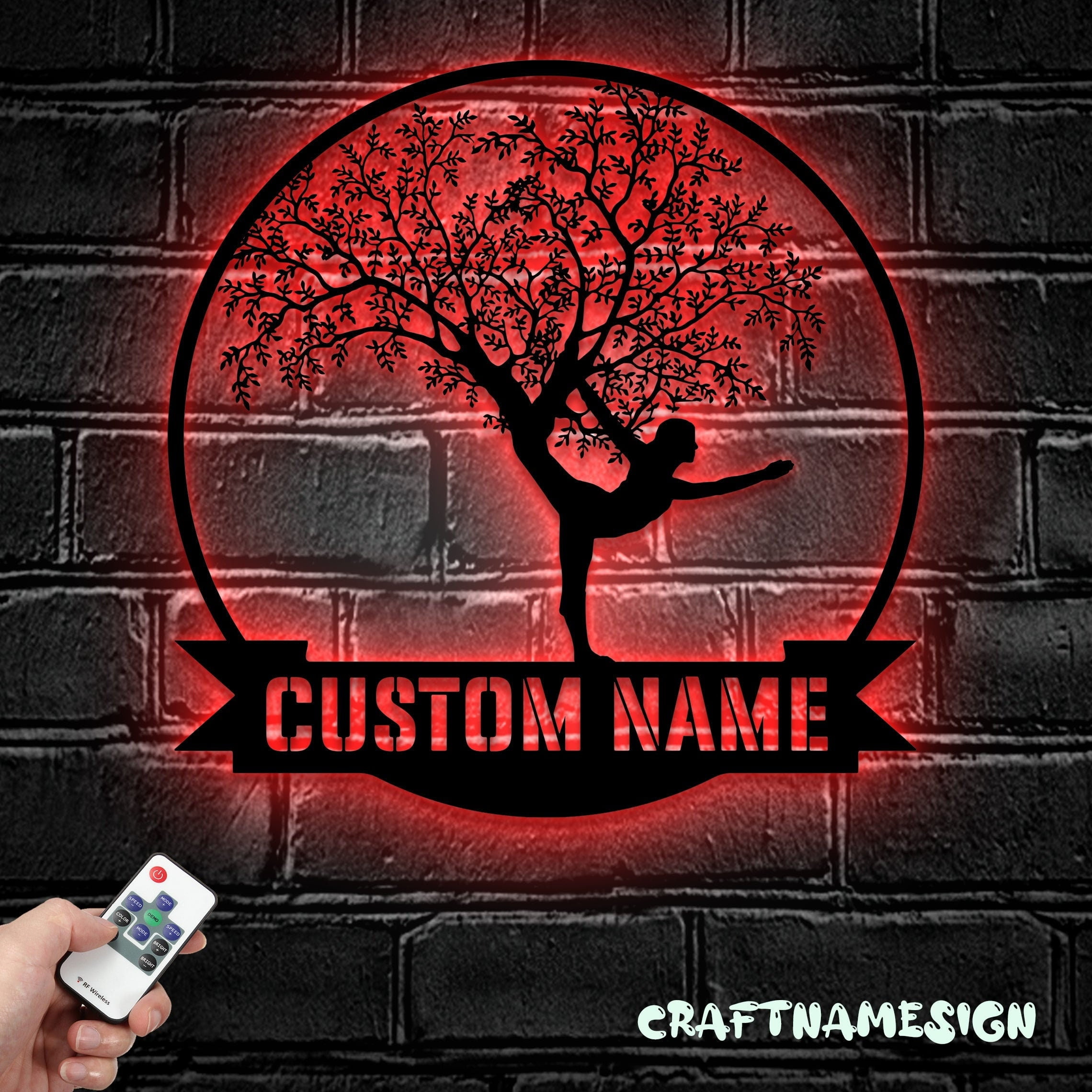 Craftnamesign Custom Yoga Tree Of Life Metal Wall Art Led Light ...
