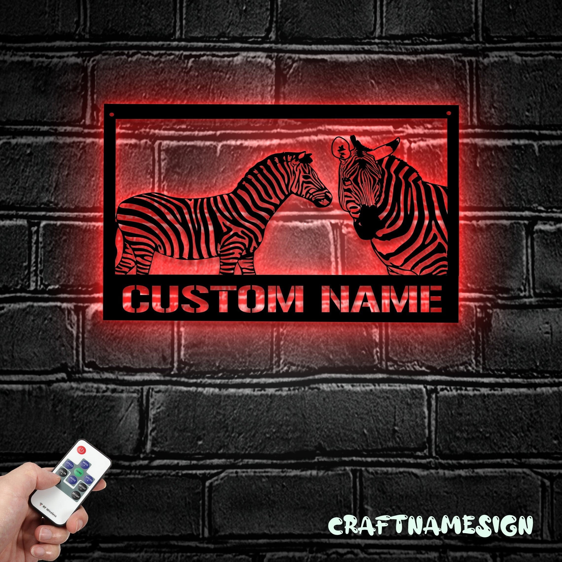 Craftnamesign Custom Zebra Horse Metal Wall Art LED Light, Zebra Name ...