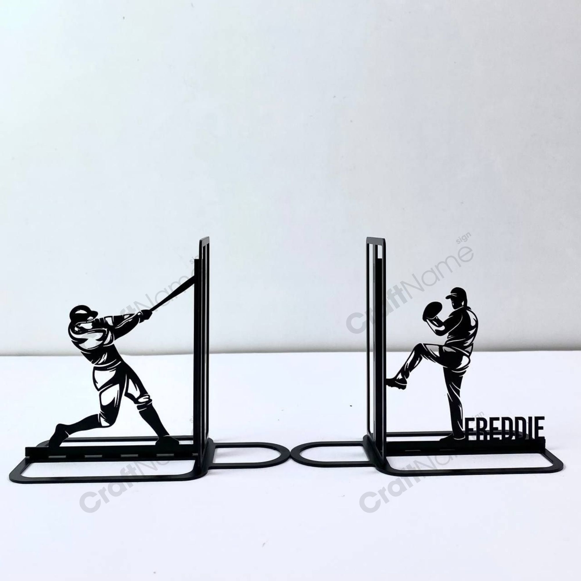 Craftnamesign Customized Baseball Player Metal Bookends, Book Shelf ...