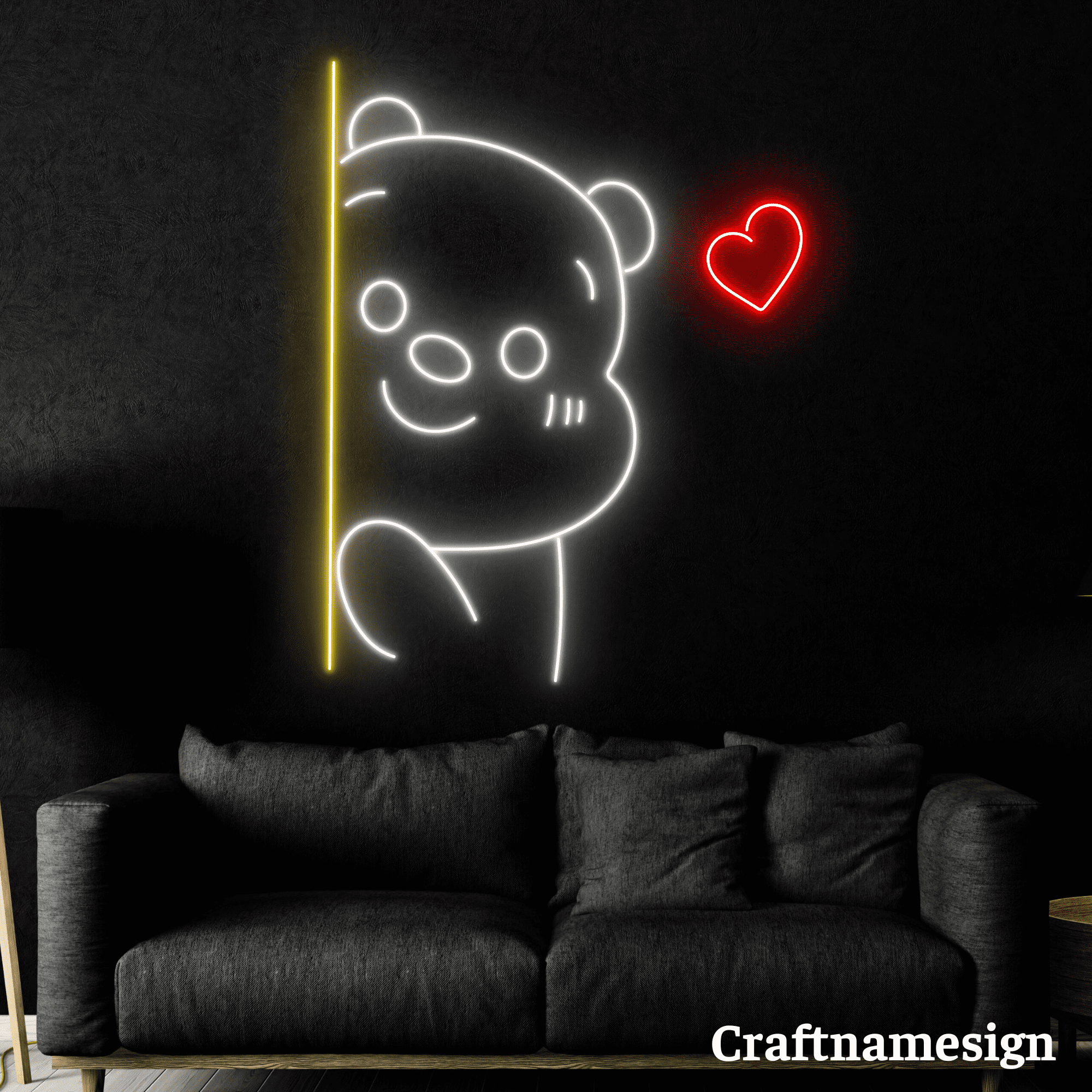 Craftnamesign Cute Bear Neon Sign for Kid Room Bedroom Wall Art ...