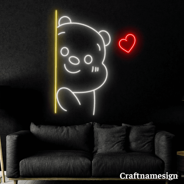 Craftnamesign Cute Bear Neon Sign for Kid Room Bedroom Wall Art ...