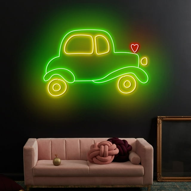 Craftnamesign Cute Car Neon Sign Wall Art, Car LED Light, Car Nursery ...