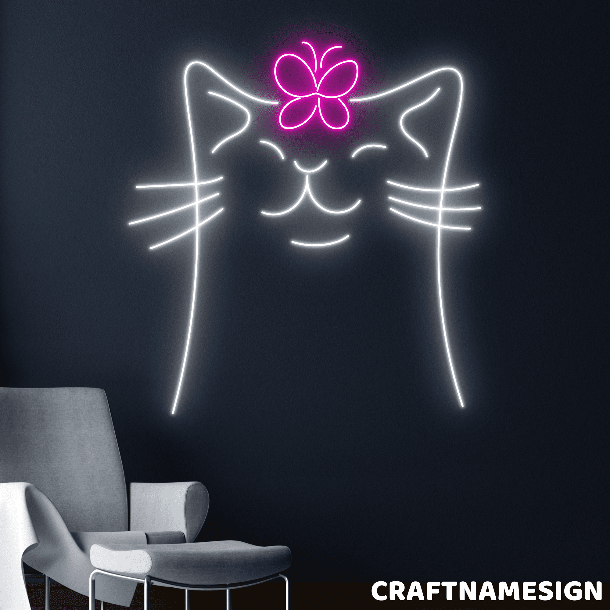 Craftnamesign Cute Cat Neon Sign, Cat Line Art Decor, Pet Shop Led ...