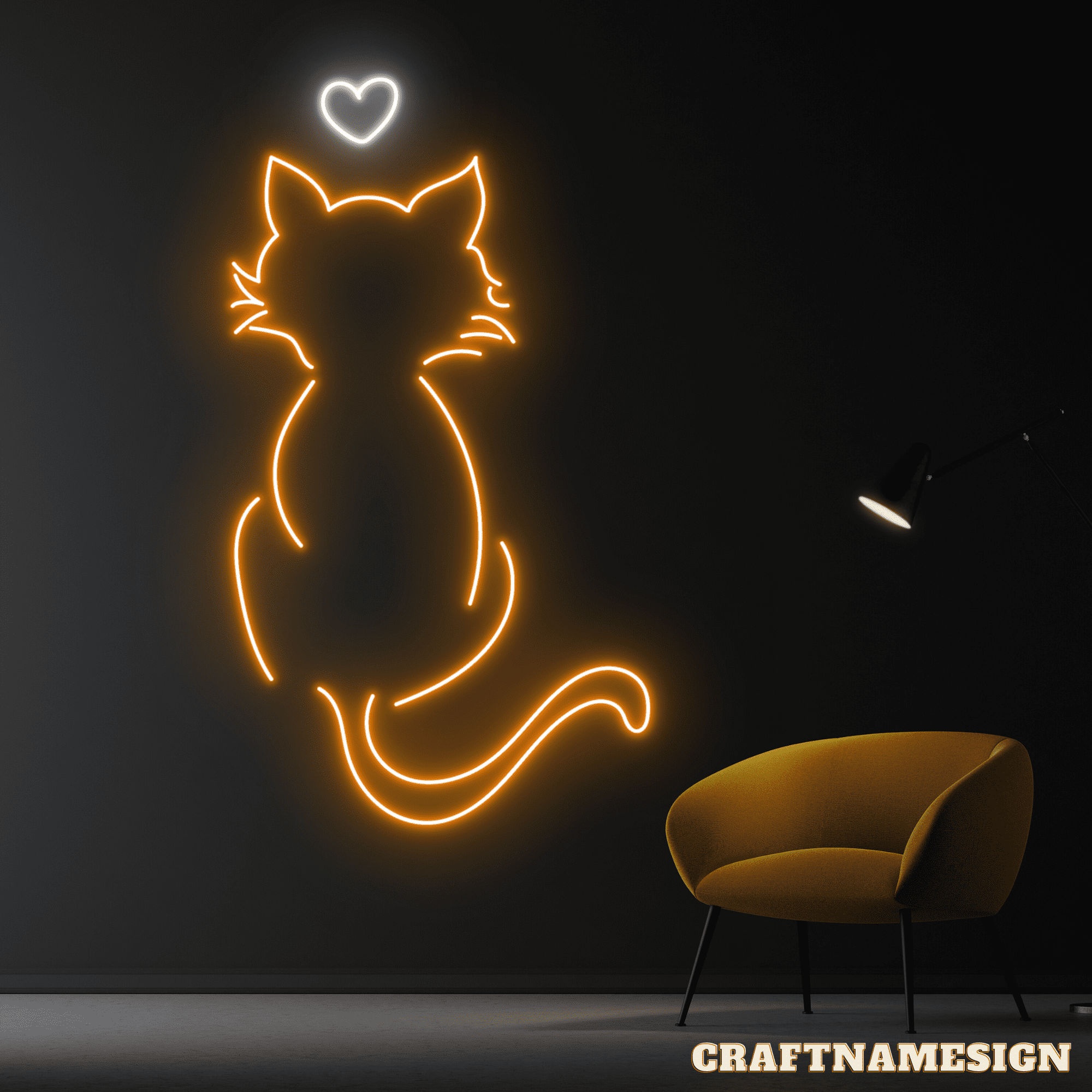 Craftnamesign Cute Cat Neon Sign, Cat Wall Art, Cat Line Art Wall Decor ...