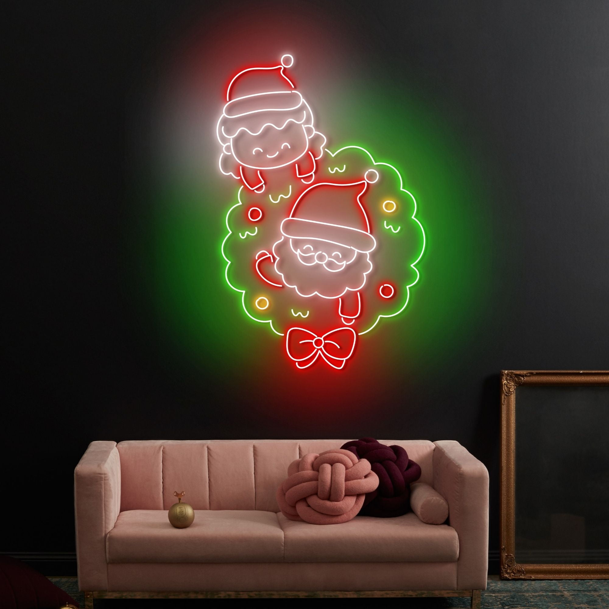 Craftnamesign Cute Couple Santa Neon Art, Mr And Mrs Santa Claus LED ...