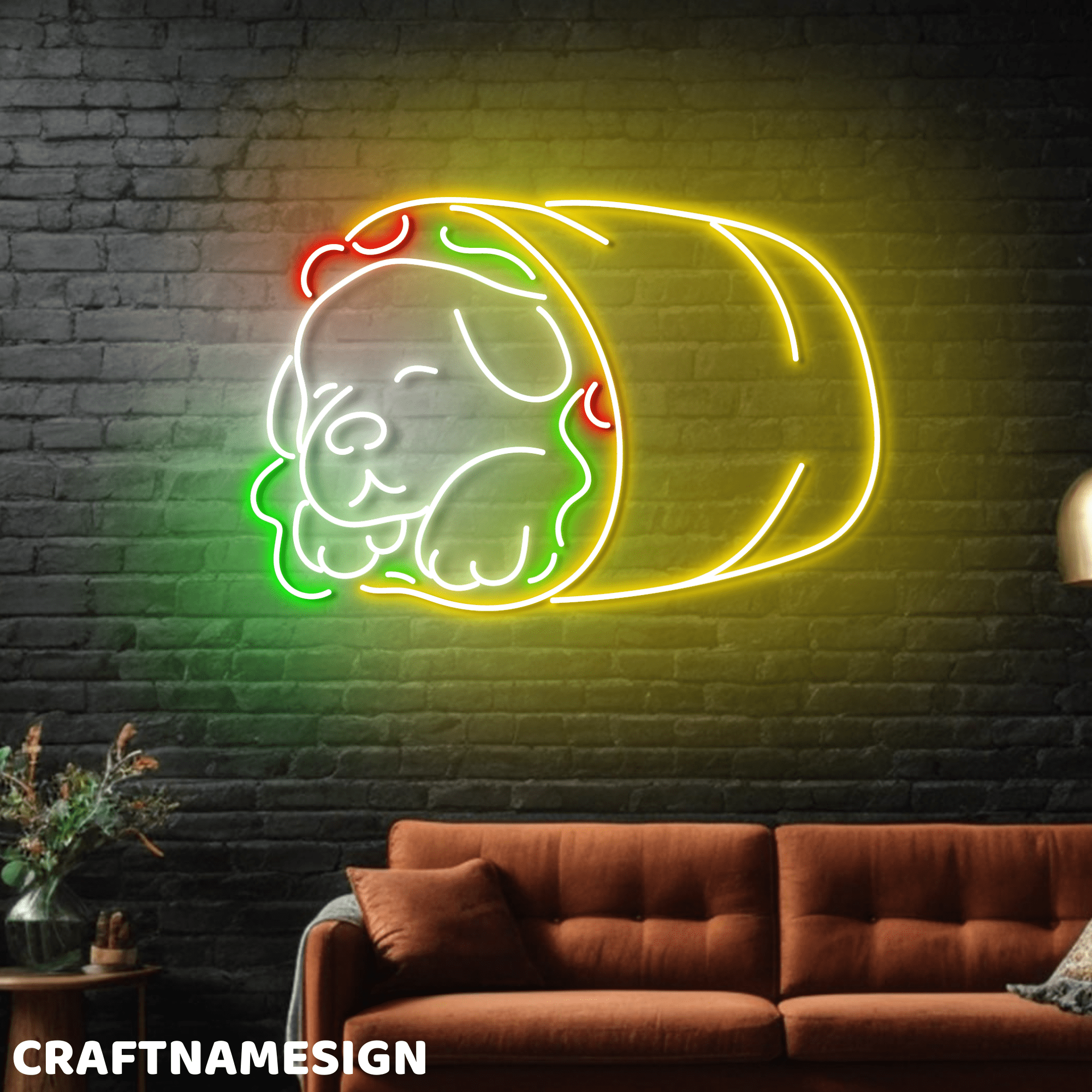 Craftnamesign Cute Dog Sleep Burrito Neon Sign, Mexican Restaurant Wall ...