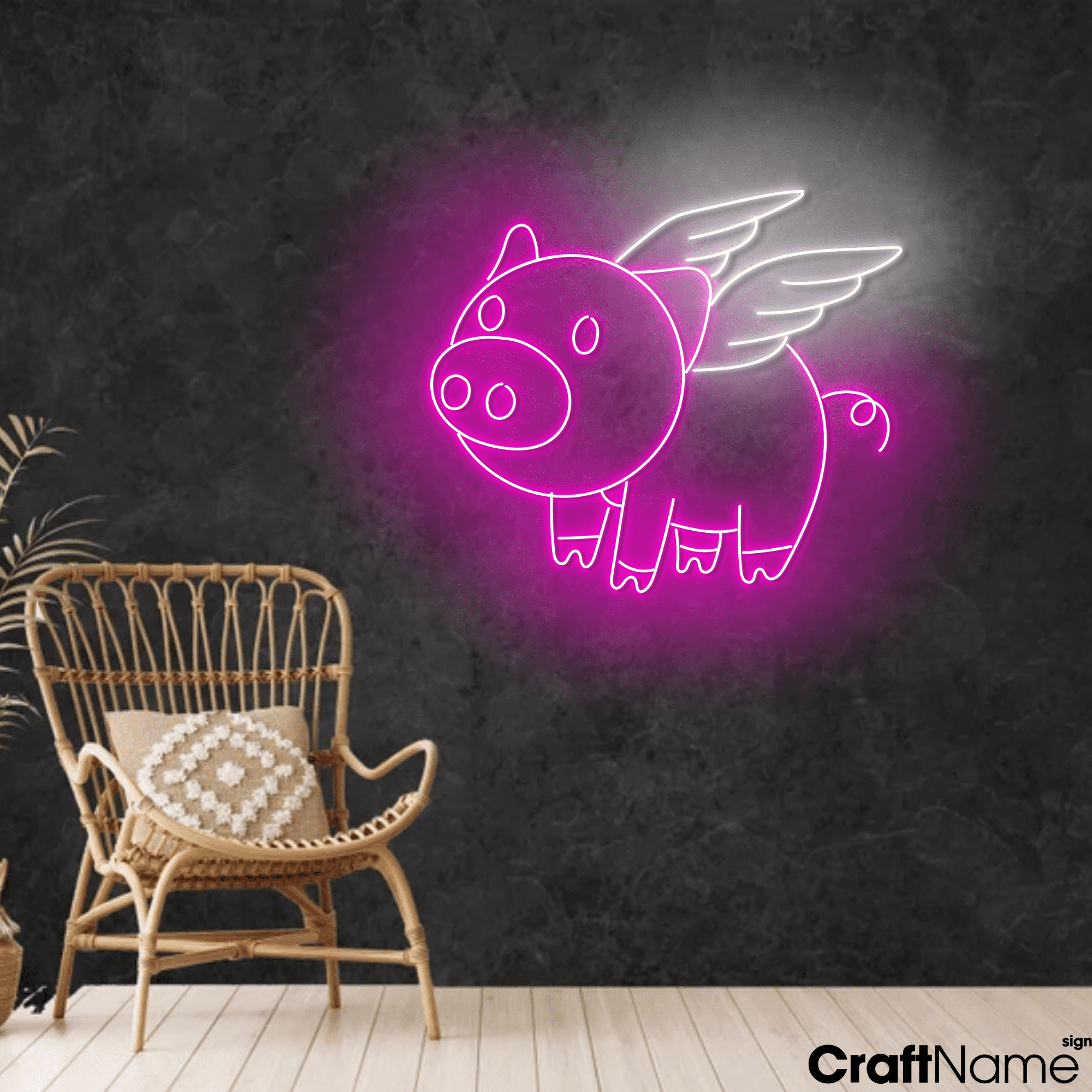Craftnamesign Cute Flying Pig Neon Light Wall Sign For Shop Nursery ...