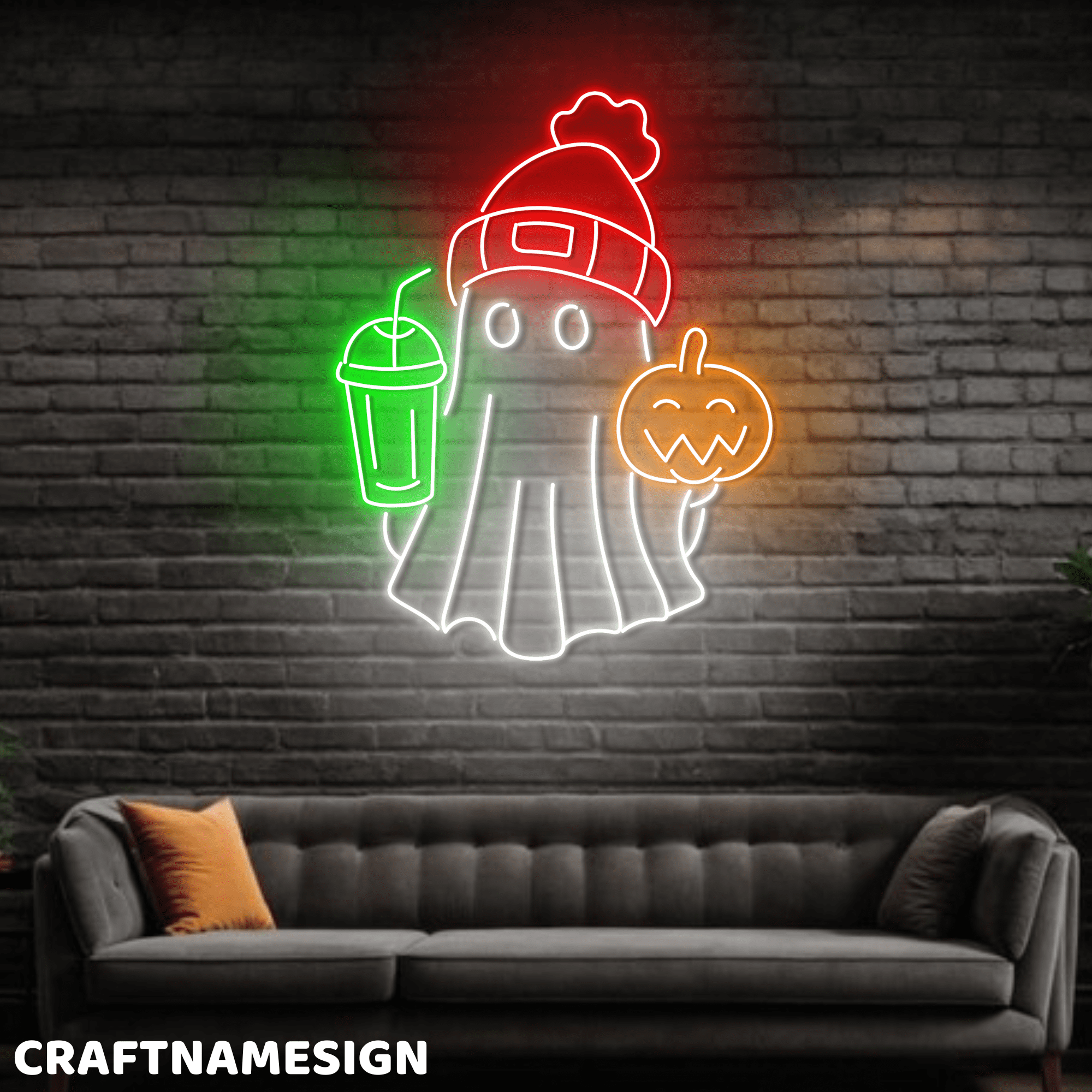 Craftnamesign Cute Ghost Neon Light For Coffee Store Halloween Wall ...
