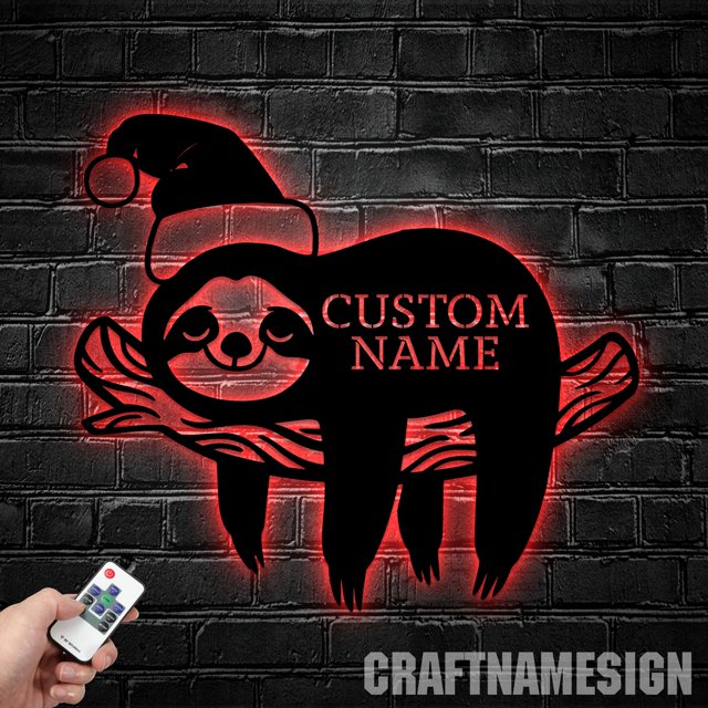 Craftnamesign Cute Sloth with Christmas Hat Metal Wall Art, Funny Sloth ...
