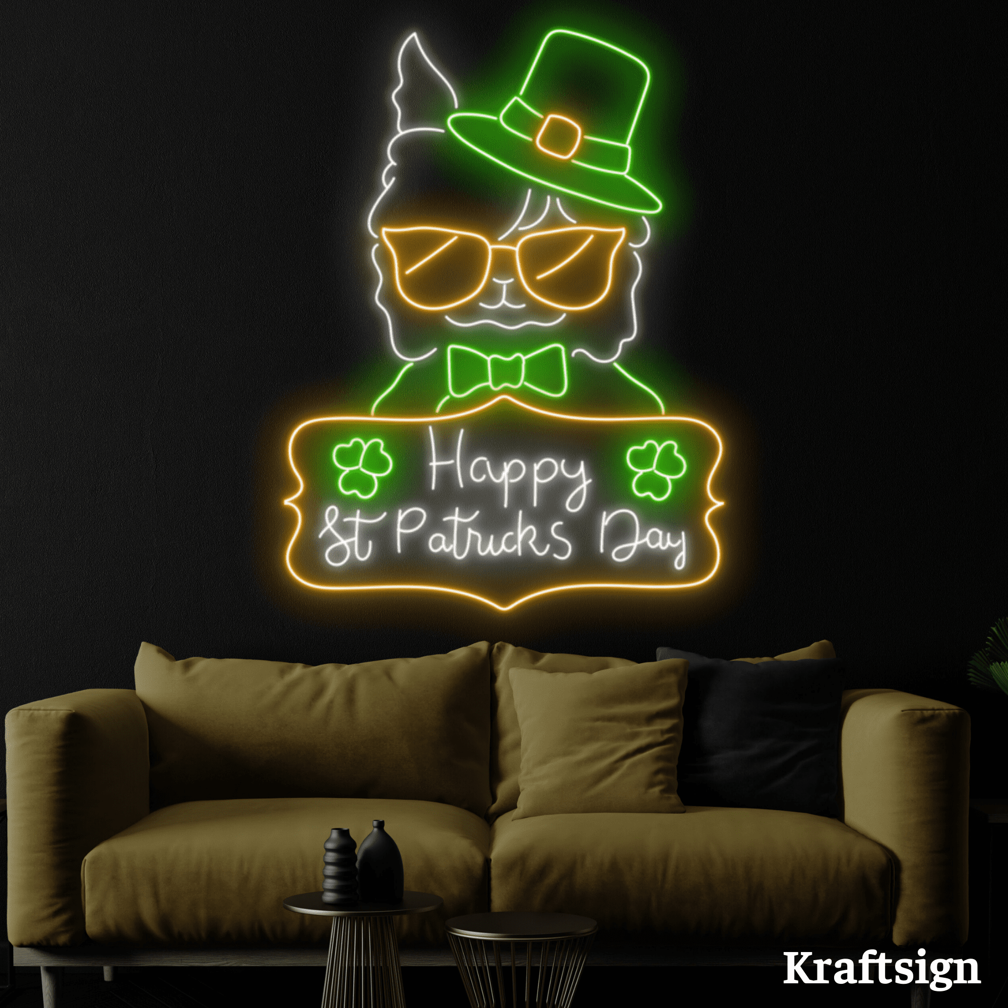 Craftnamesign Cute llama Neon Signs, Happy St. Patrick’s Day Sign Decor ...