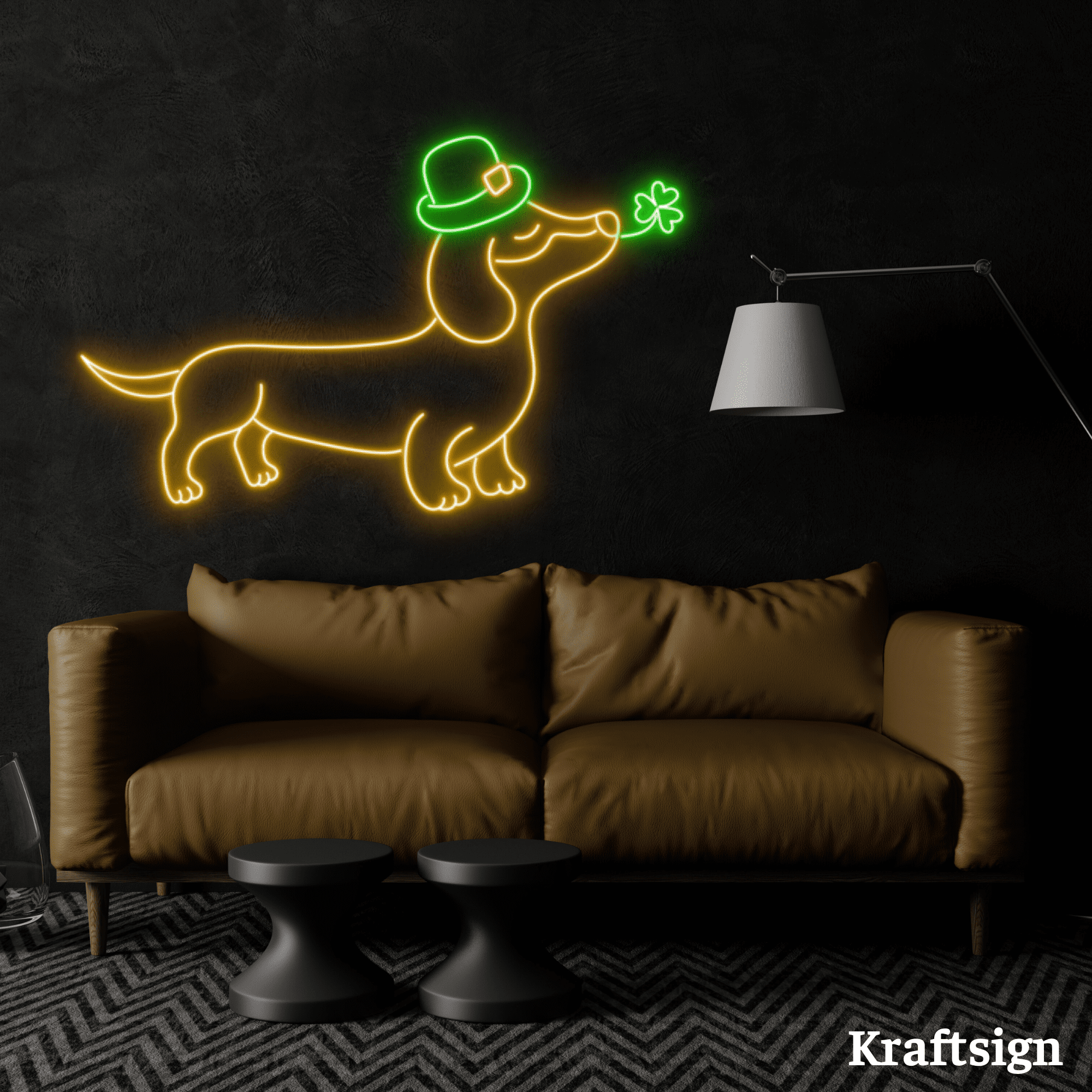 Craftnamesign Dachshund Patrick Hat Neon Sign, Saint Patrick Day Decor ...