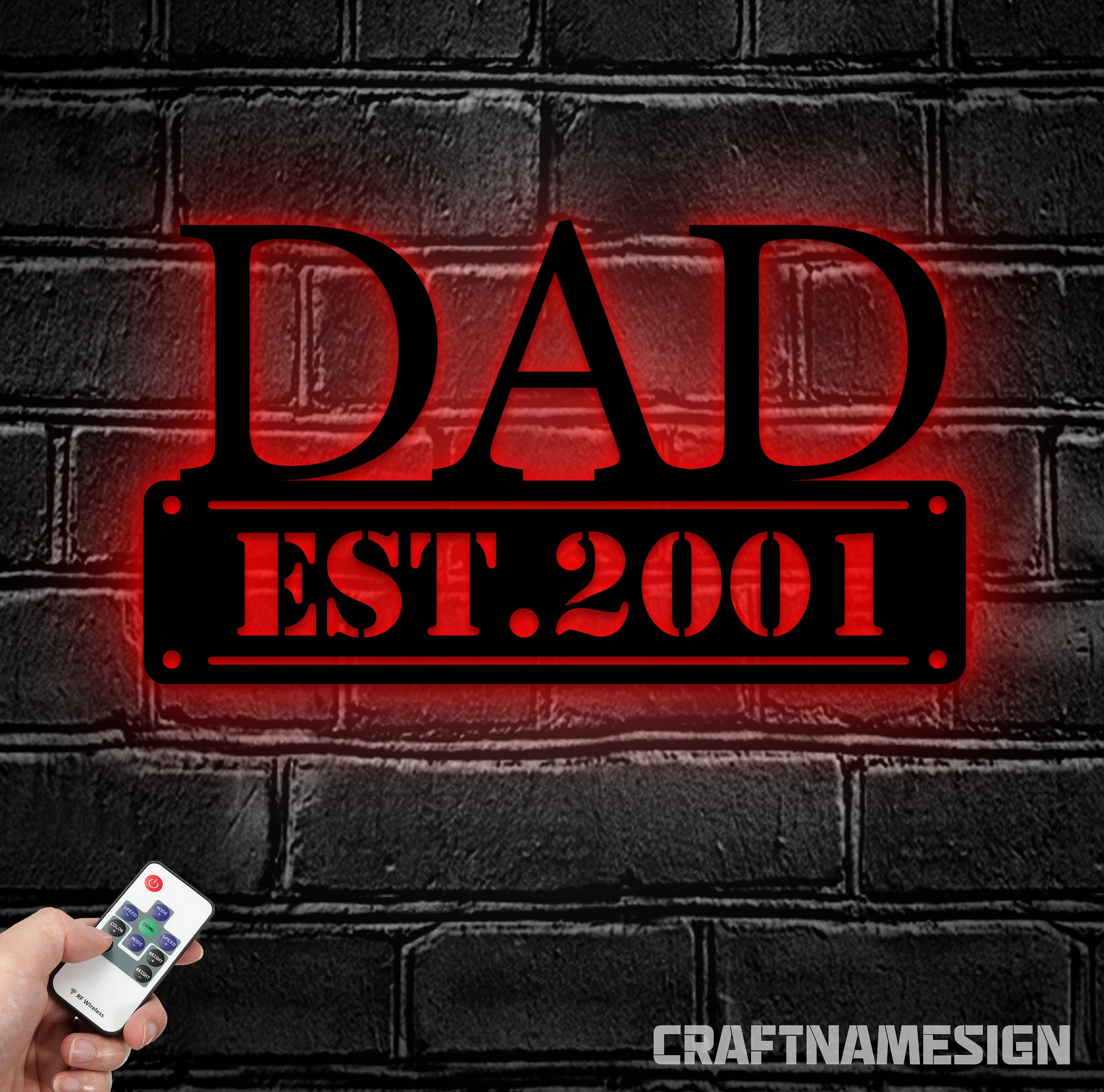Craftnamesign Dad Est 2001 Metal Wall Art LED Light, Personalized ...