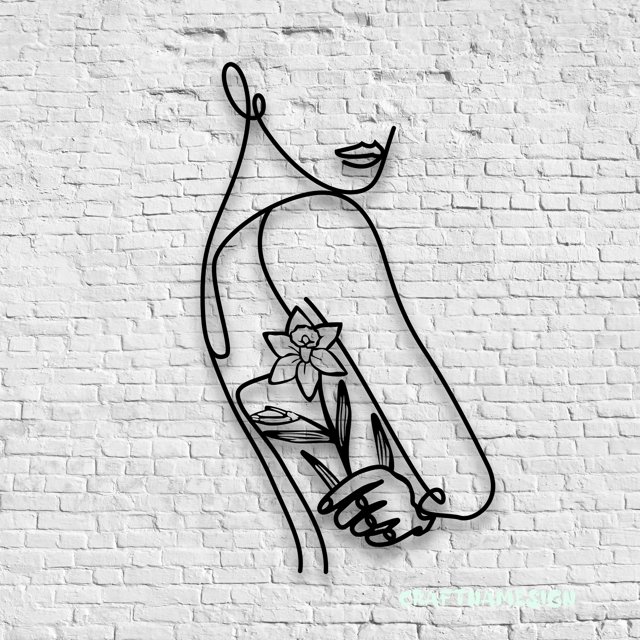 Craftnamesign Daffodil Flower Female Line Art Metal Wall Art LED Light ...