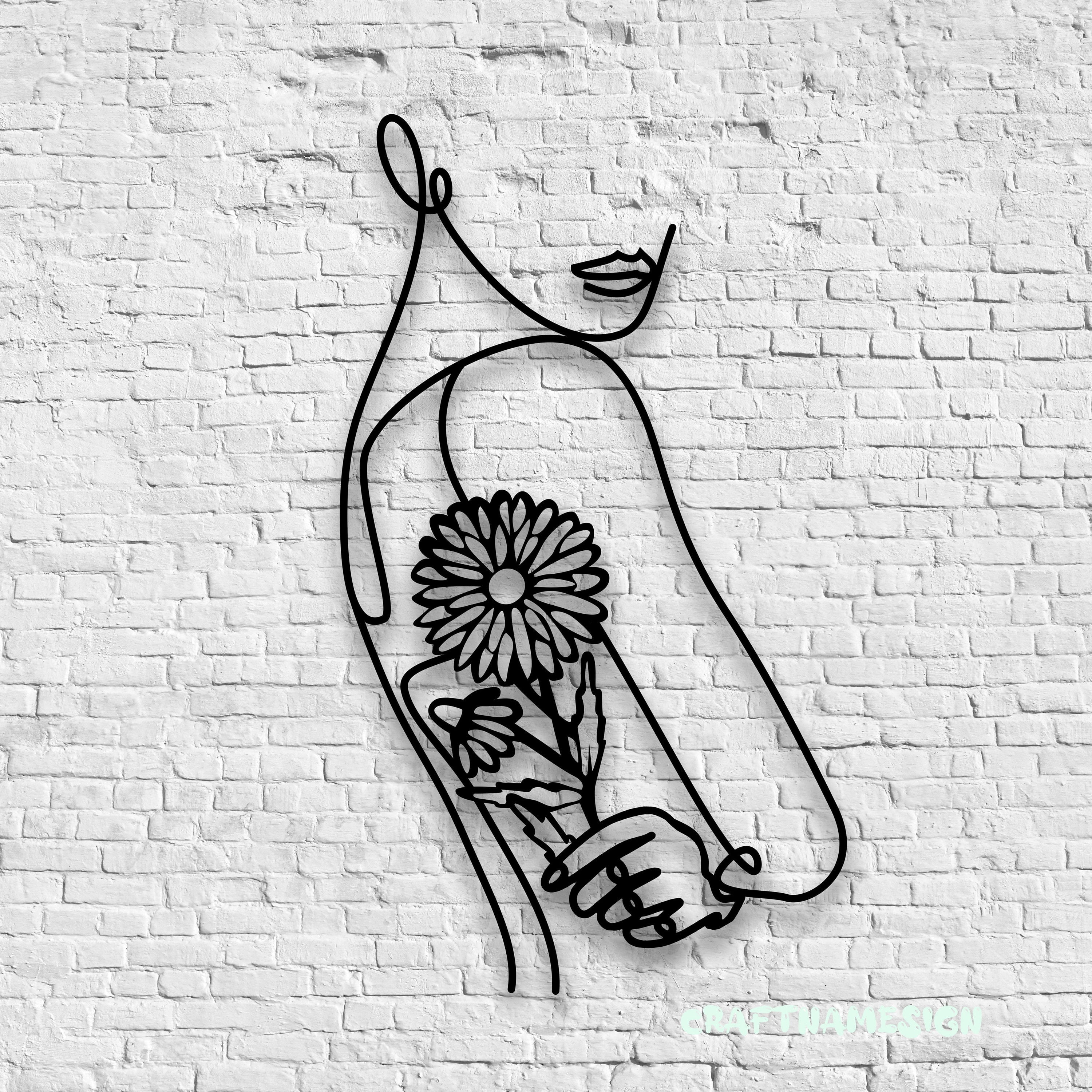 Craftnamesign Daisy Flower Female Line Art Metal Wall Art LED Light ...