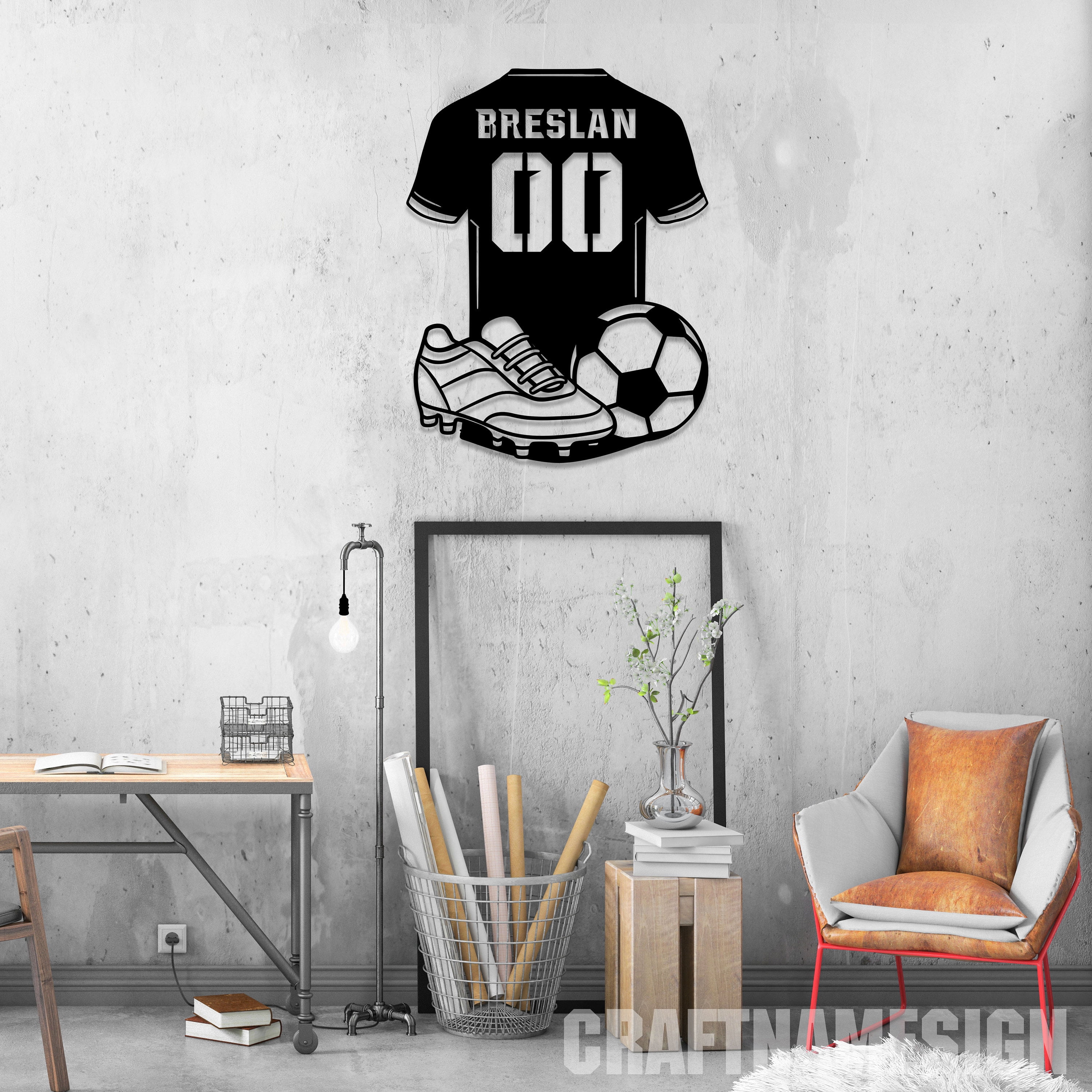 Craftnamesign Personalized Soccer Player Metal Wall Art Led Light ...