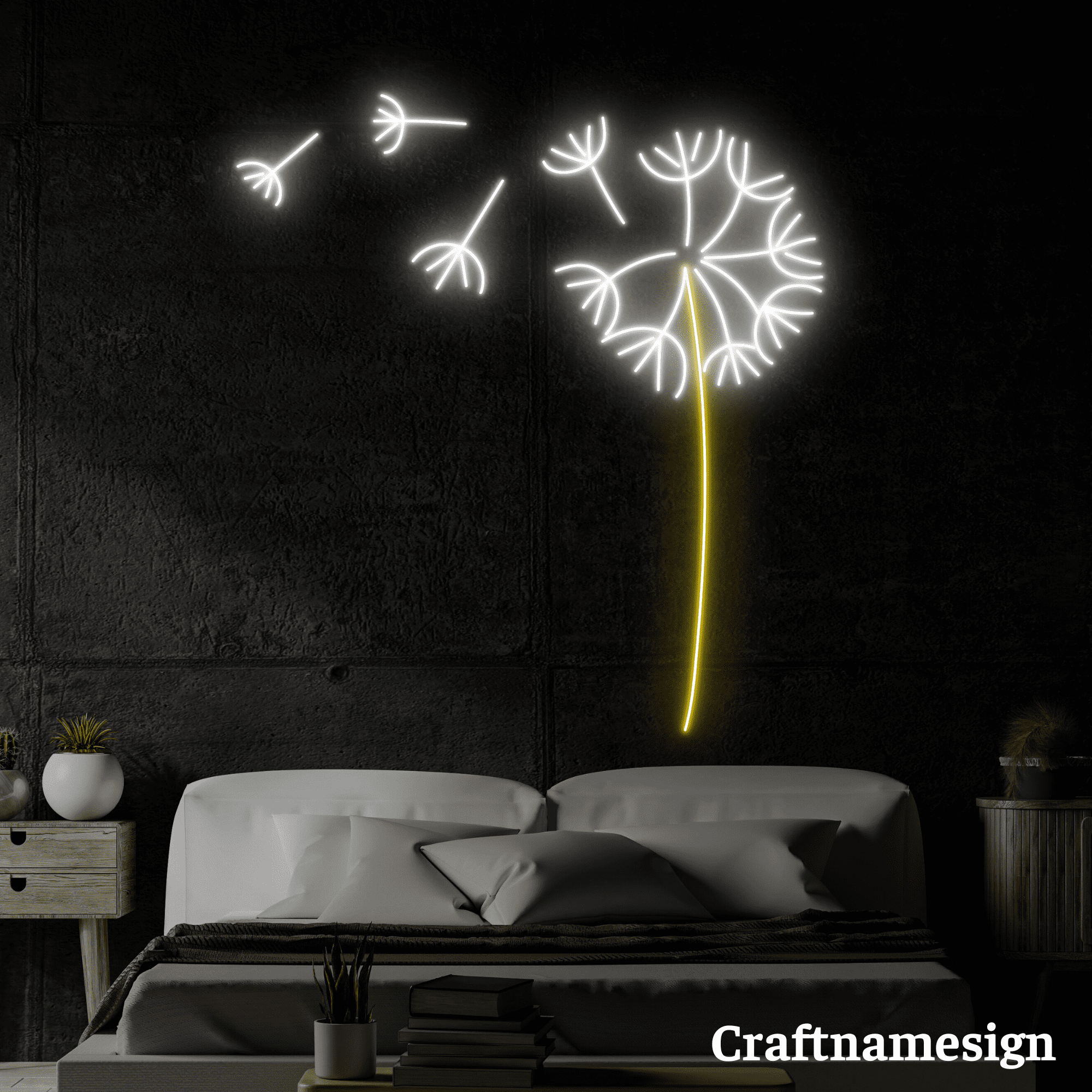Craftnamesign Dandelion Flower Neon Sign for Bedroom Kid Room Living ...
