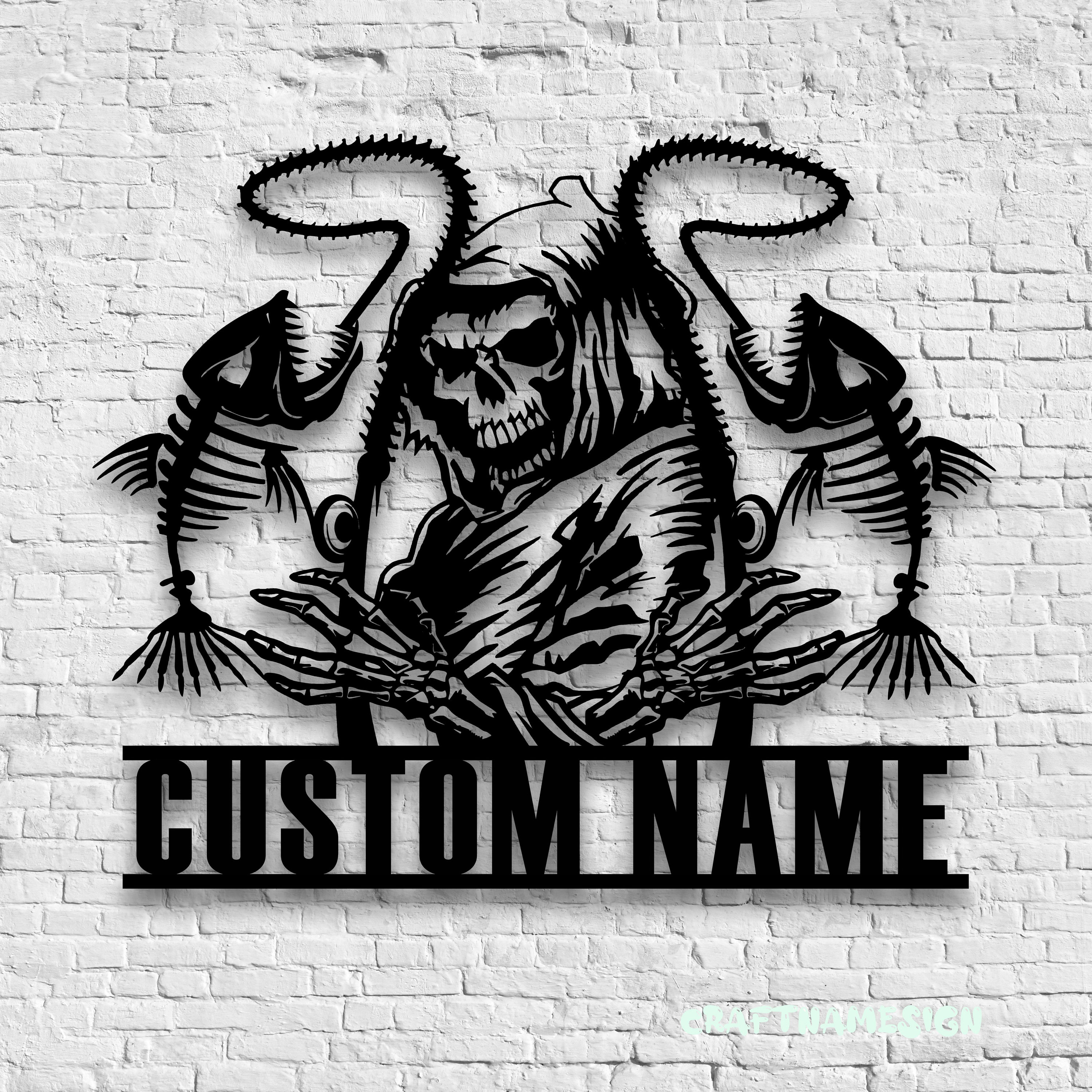 Craftnamesign Custom Skeleton Fishing Metal Wall Art LED Light, Custom ...