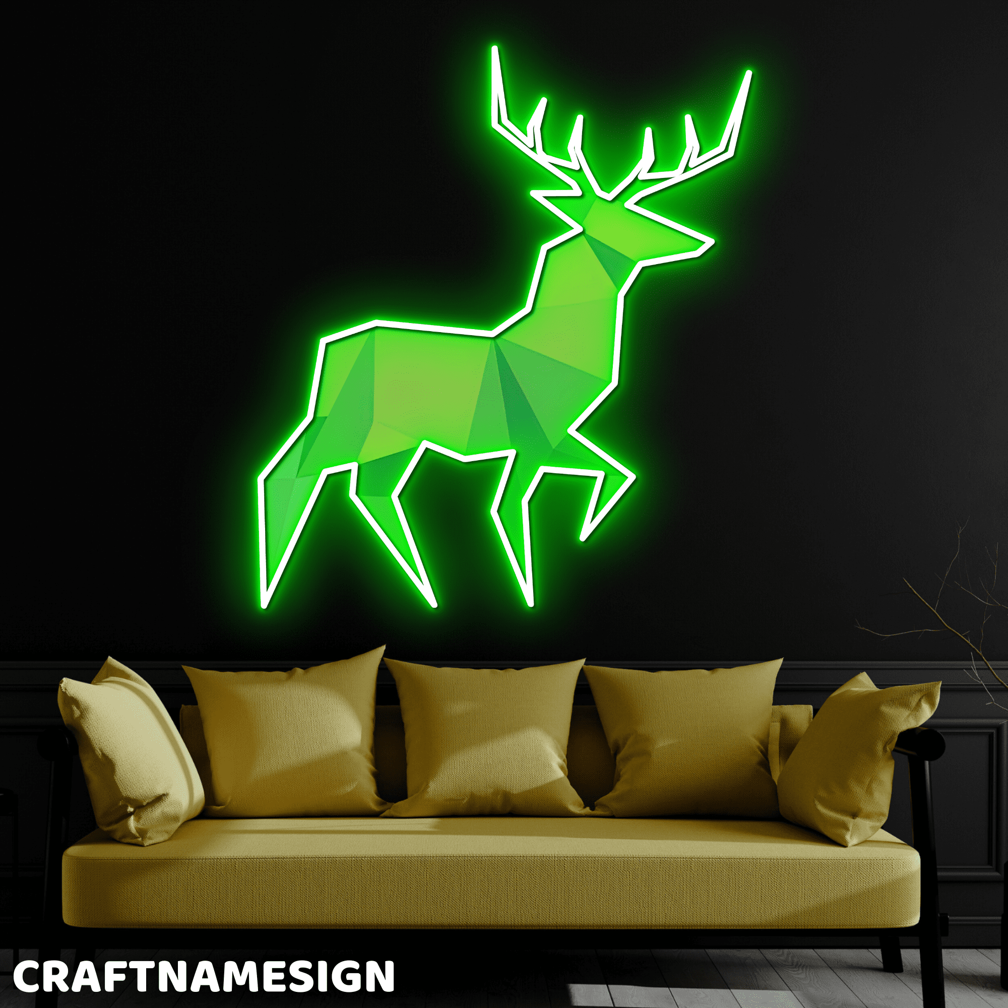 Craftnamesign Deer Neon Decal, Living Room Wall Art, Animal Wall Decor ...