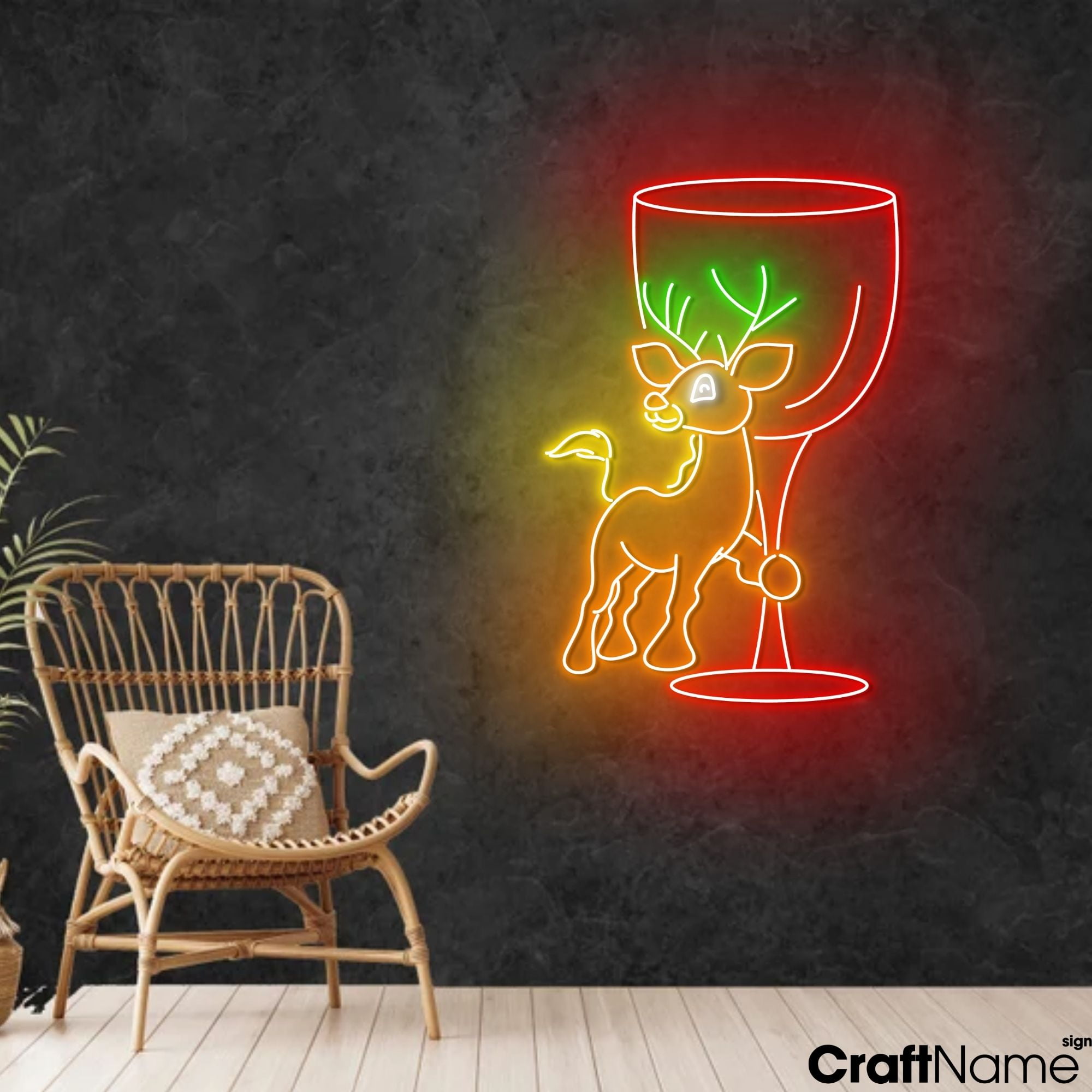 Craftnamesign Deer Wine Neon Light Up Sign Wall Art For Bar Pub Fall ...