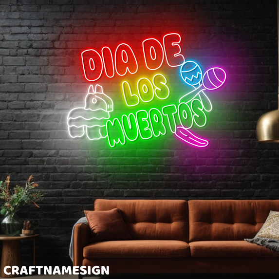 Craftnamesign Dia De Los Muertos Neon Sign, Day of the Dead LED Wall ...