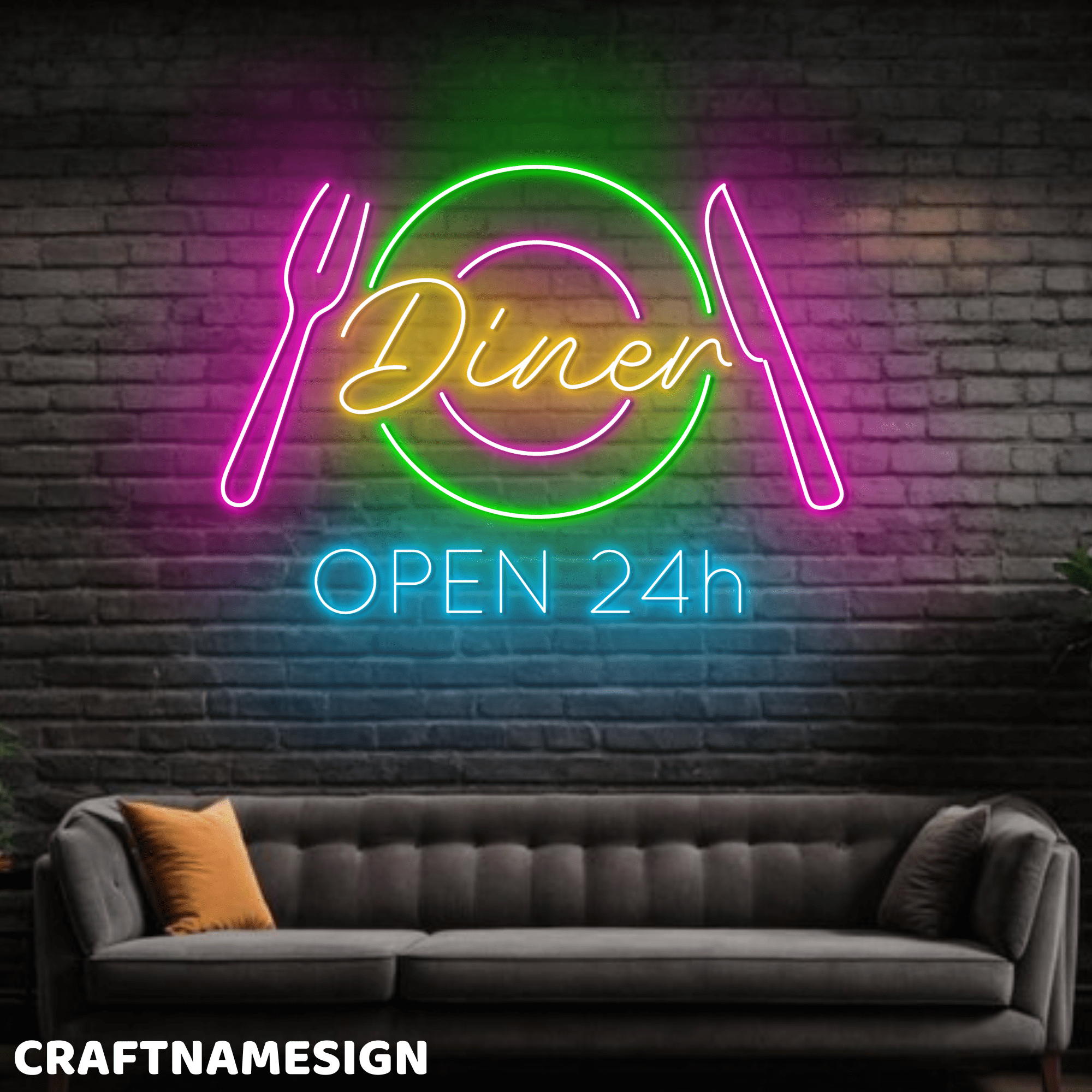 Craftnamesign Diner Open 24h Neon Light, Welcome Sign For Diner ...