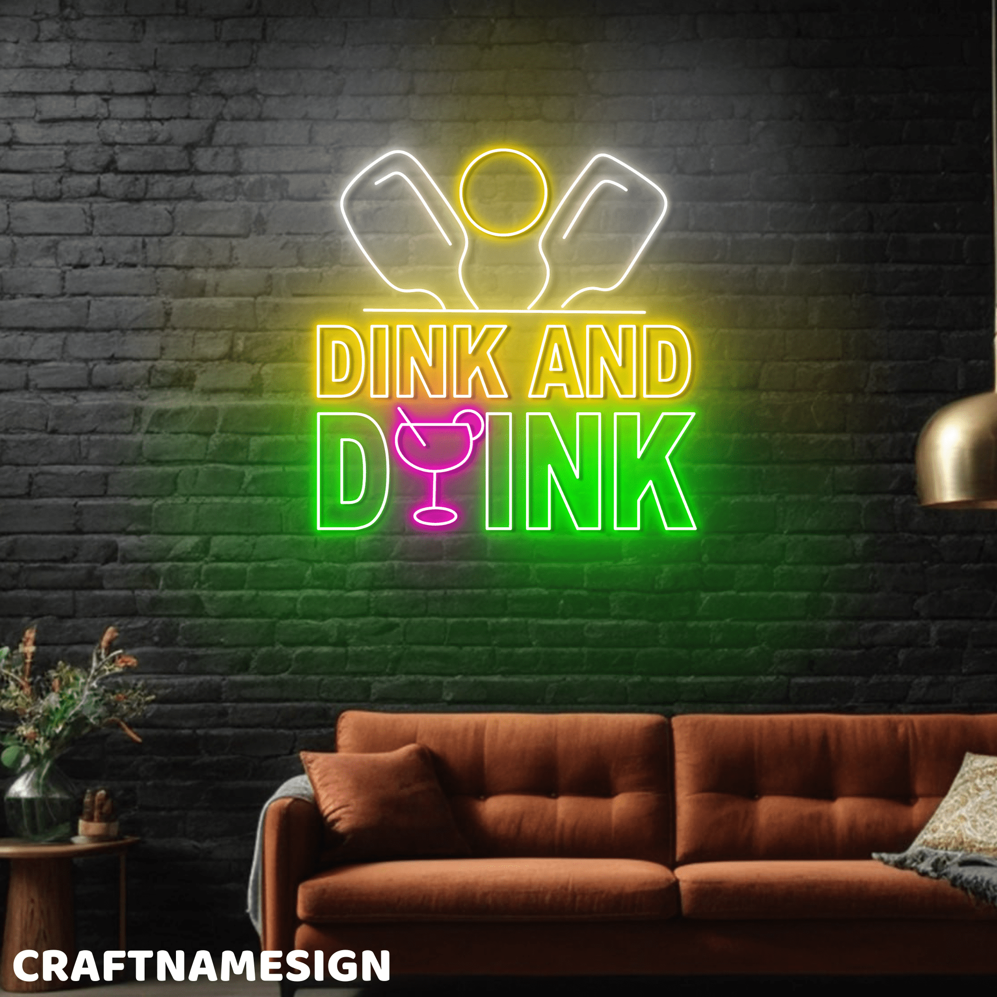 Craftnamesign Dink And Drink Neon Light, Pickleball Wall Decor ...