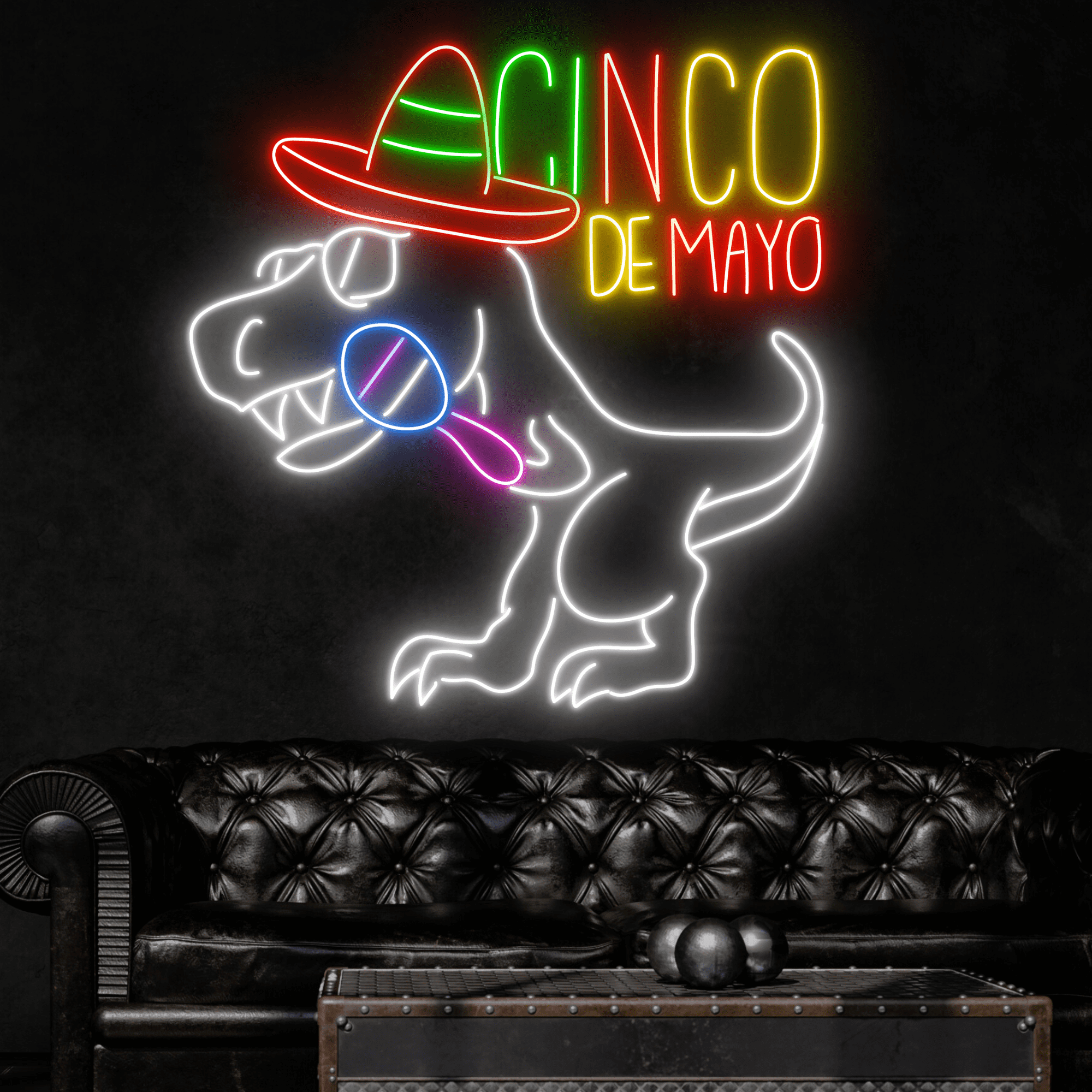 Craftnamesign Dinosaur Cinco De Mayo Neon Sign, Cinco De Mayo Wall Art ...