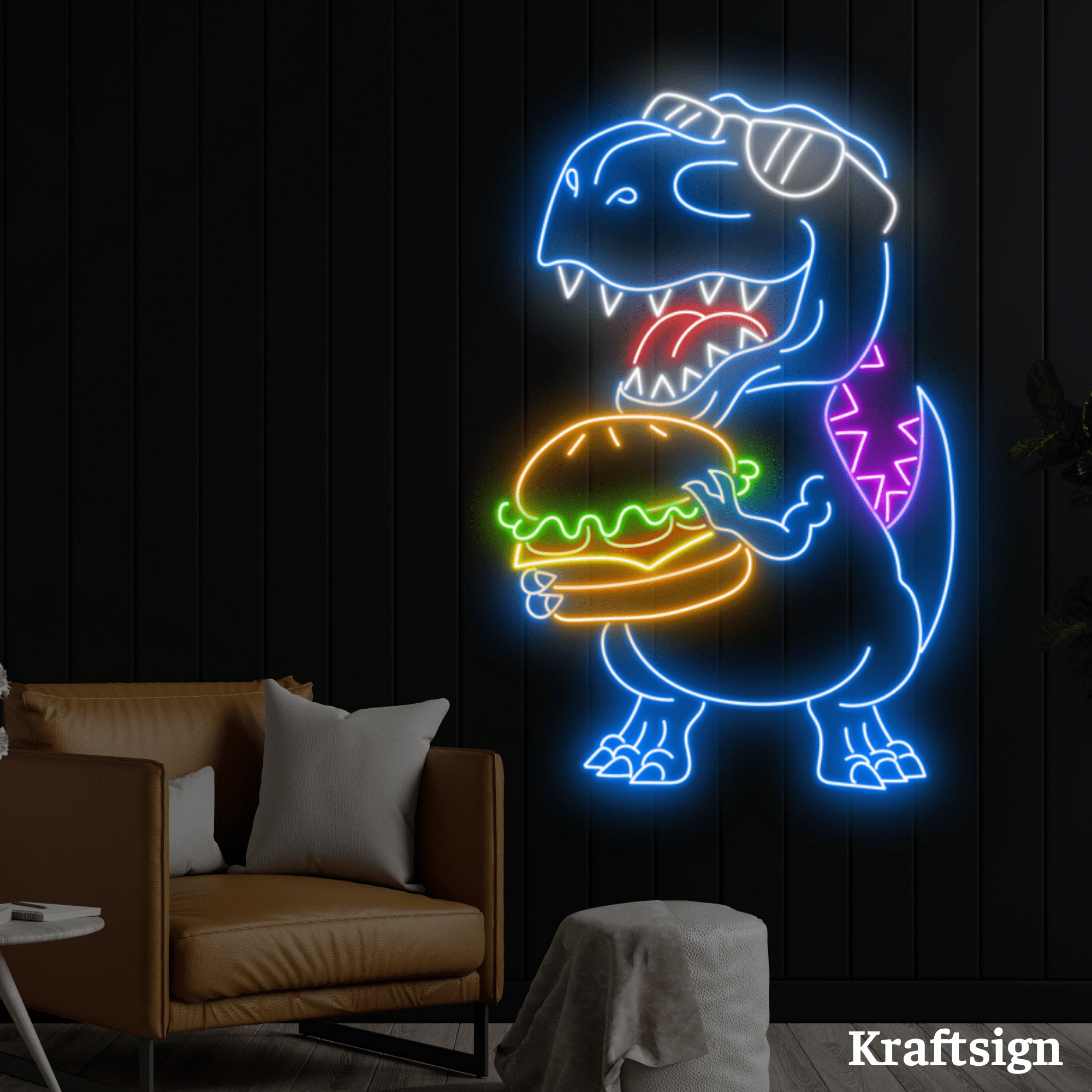 Craftnamesign Dinosaur Eat Burger Neon Sign,Burger Shop Decor, Burger ...