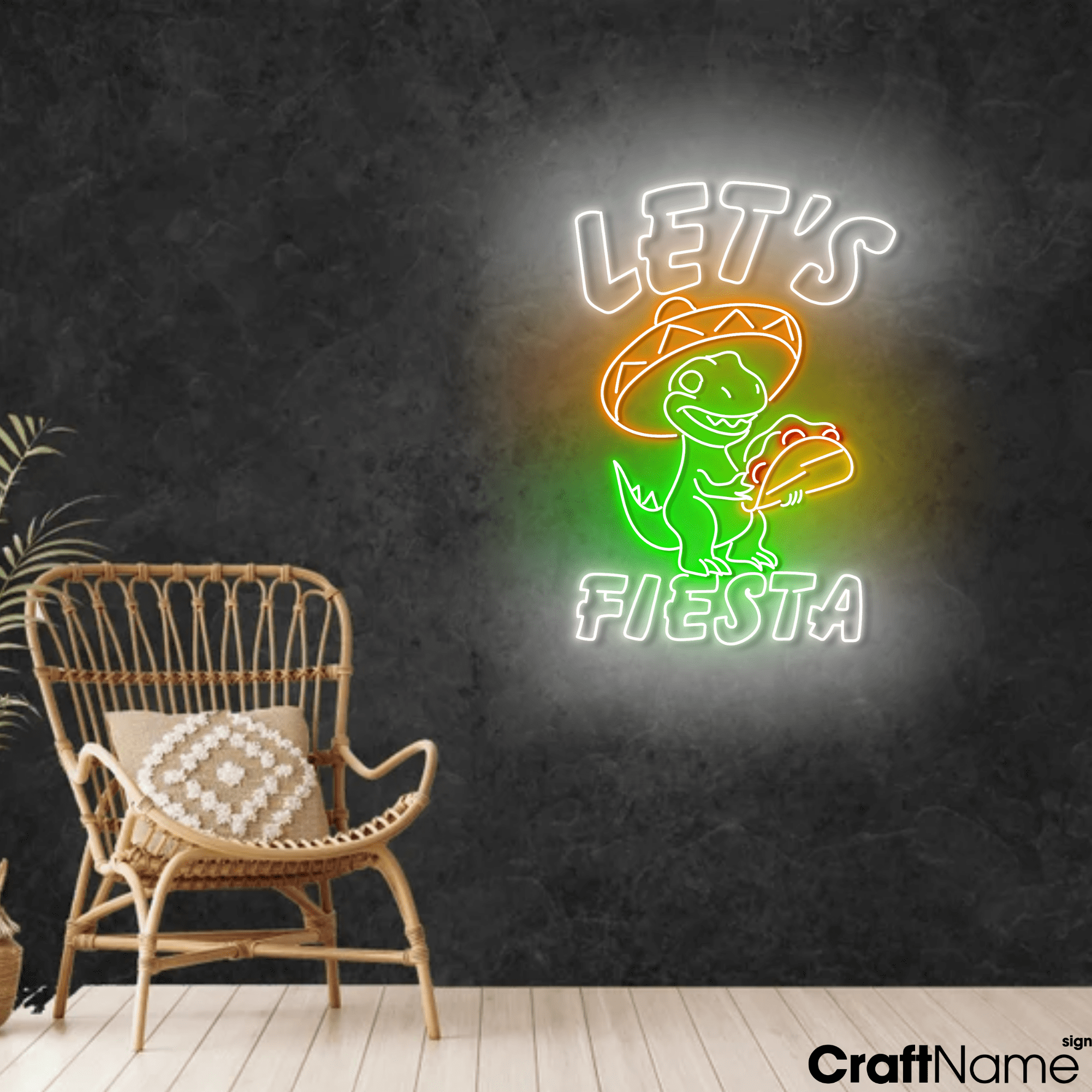 Craftnamesign Dinosaur Let's Fiesta LED Neon Light For Mexico Tacos ...