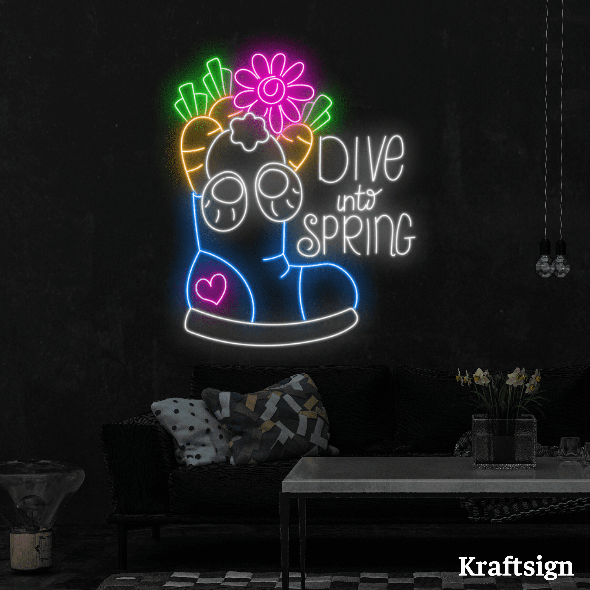 Craftnamesign Dive Into Spring Neon Sign, Easter Day Decor, Kid Room ...