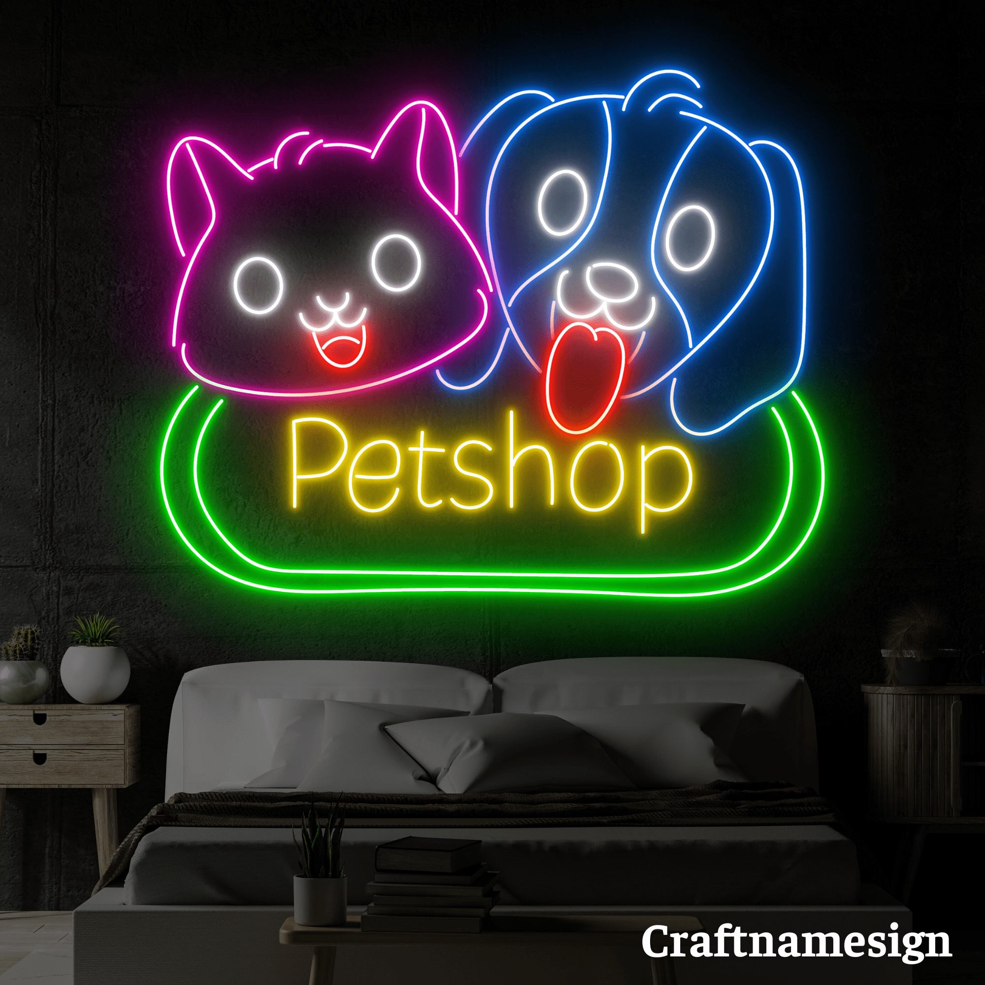 Craftnamesign Dog And Cat Neon Sign for Pet Shop Pet Spa Wall Decor ...
