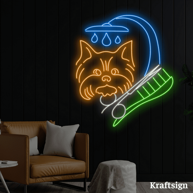 Craftnamesign Dog Grooming Neon Sign, Pet Grooming Decor, Dog LED Sign ...