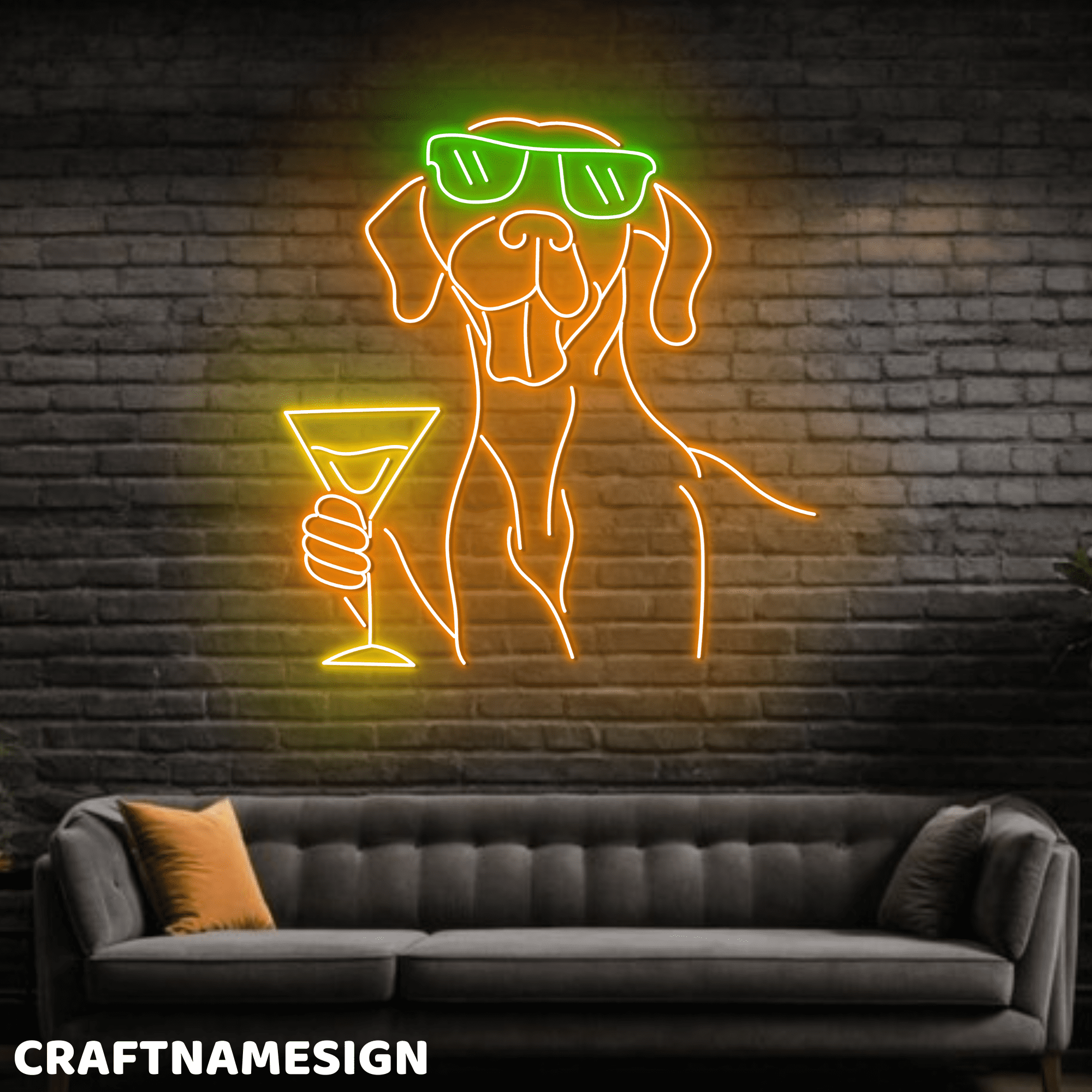 Craftnamesign Dog Martini Neon Light, Animal LED For Cocktail Bar Pub ...