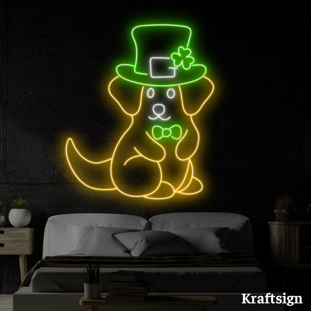 Craftnamesign Dog Patrick Hat Neon Sign, St. Patrick Day Signs, Dog ...