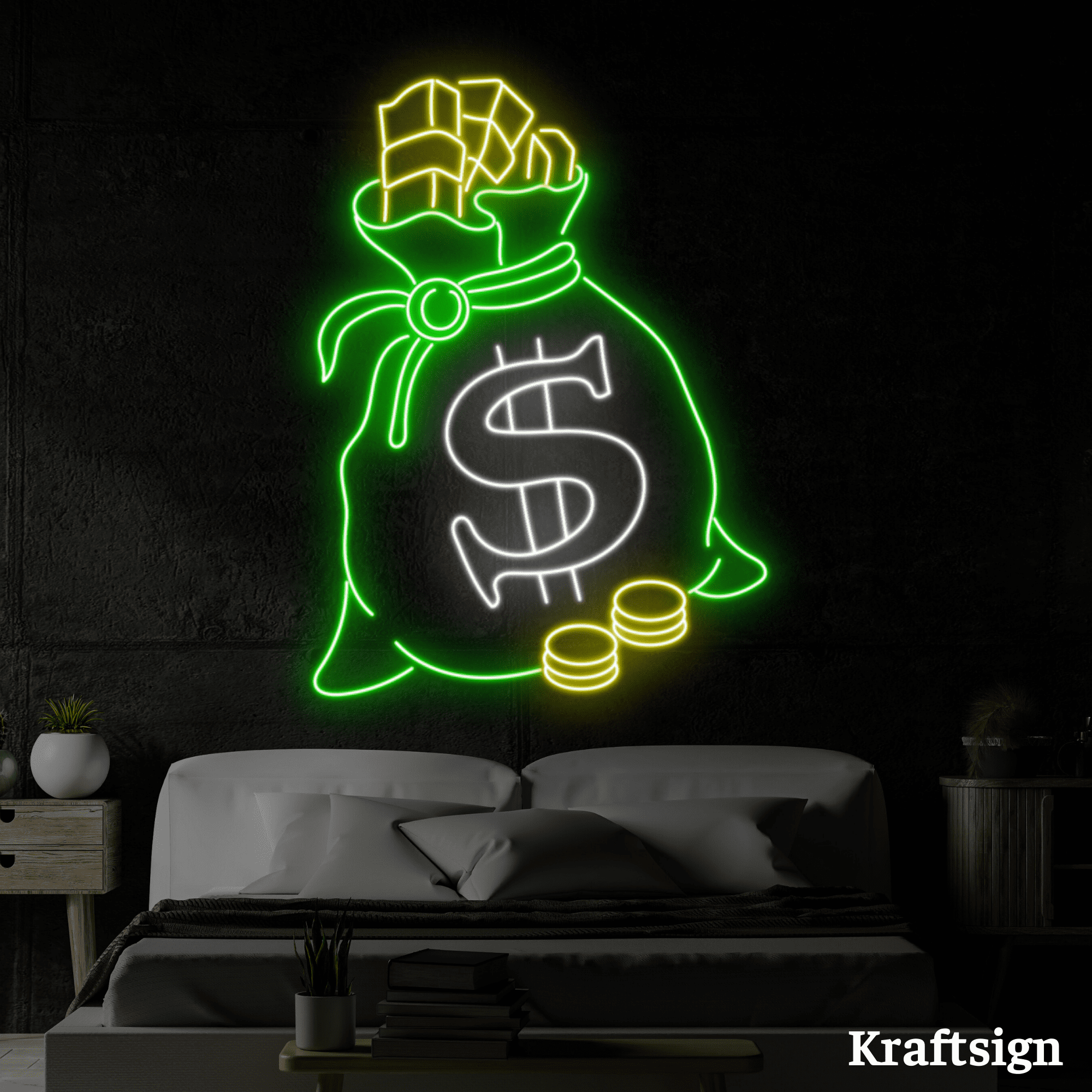 Craftnamesign Dollar Bag Neon Sign, Men Cave Decor, Dollar LED Signs ...