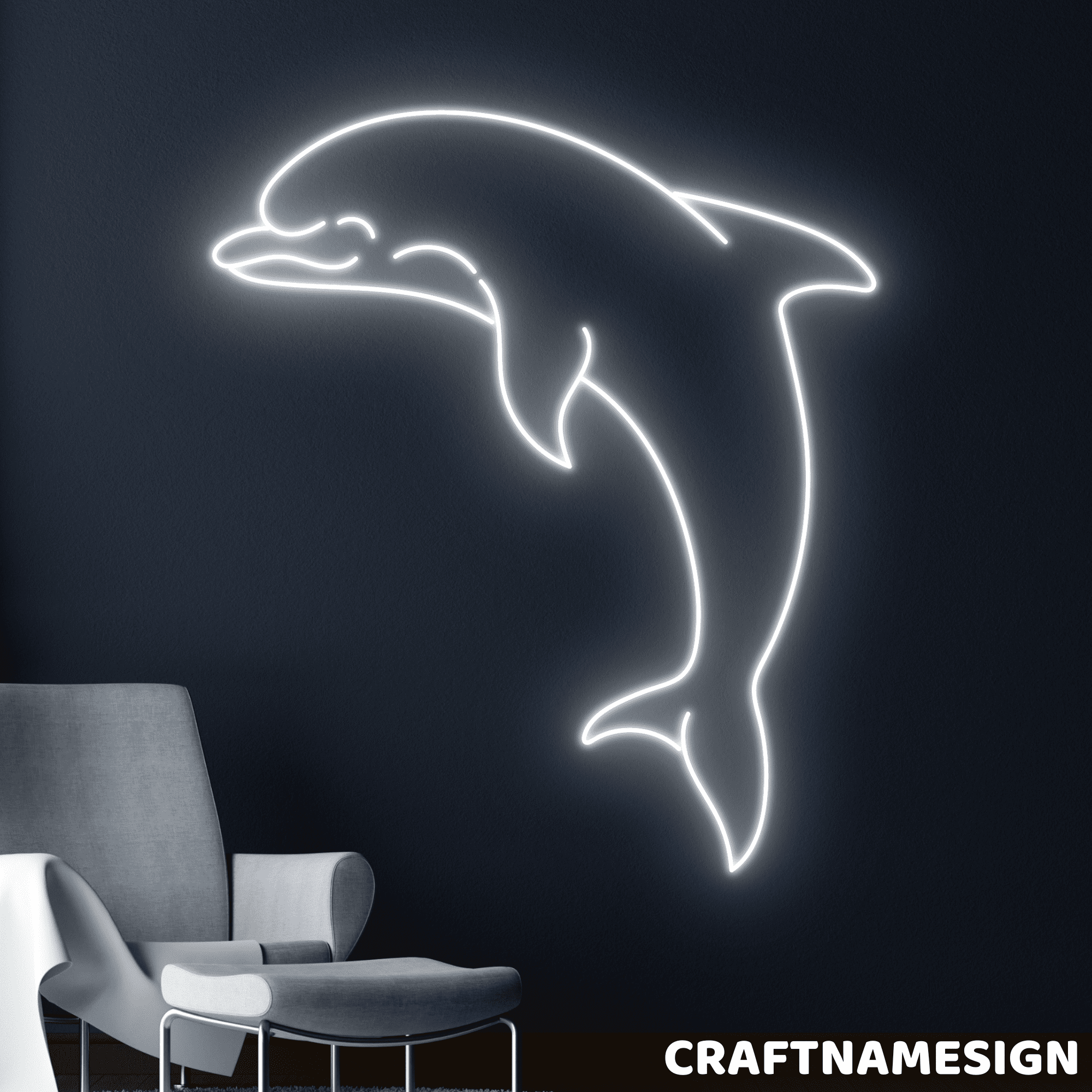 Craftnamesign Dolphin Line Led Sign, Living Room Wall Decor, Minimalist ...
