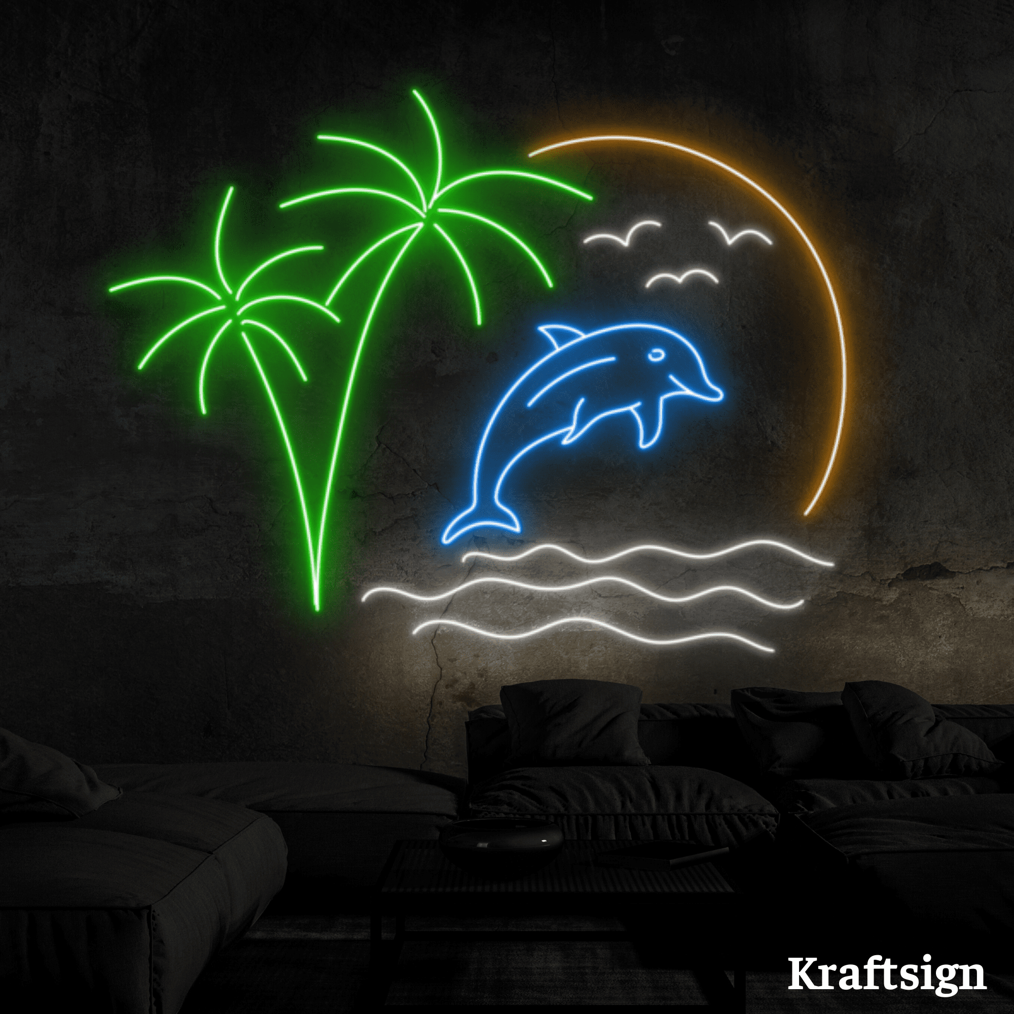 Craftnamesign Dolphin Neon Signs, Beach LED Signs, Room Wall Art Decor ...
