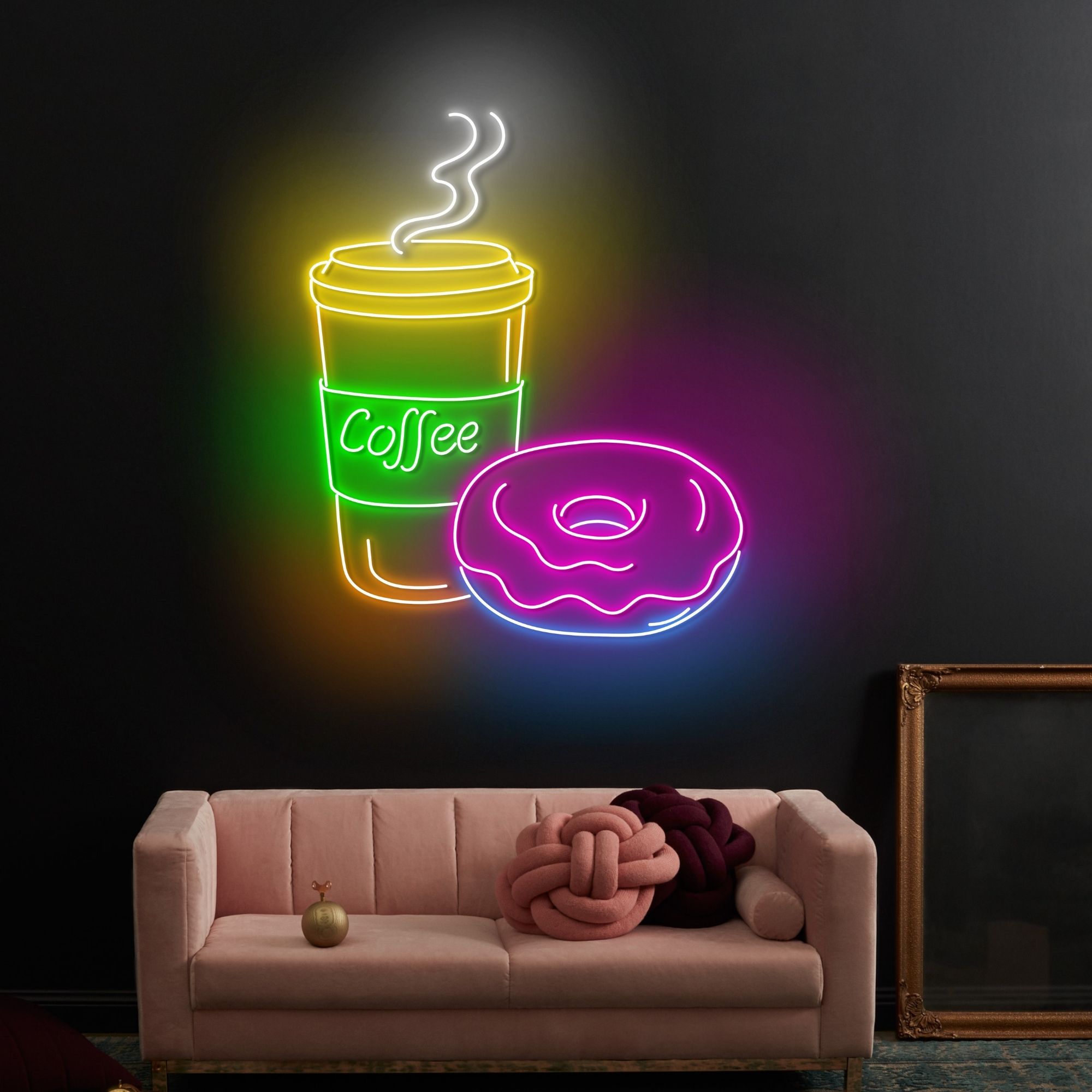 Craftnamesign Donut Coffee Cup Neon Art Signboard, Donut Shop Led Light ...