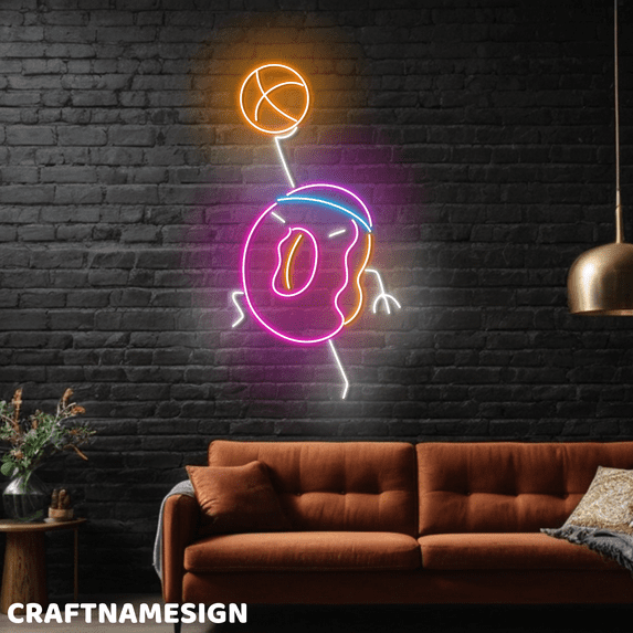 Craftnamesign Donut Plays Basketball Neon Sign, Donut Wall Art, Kids ...