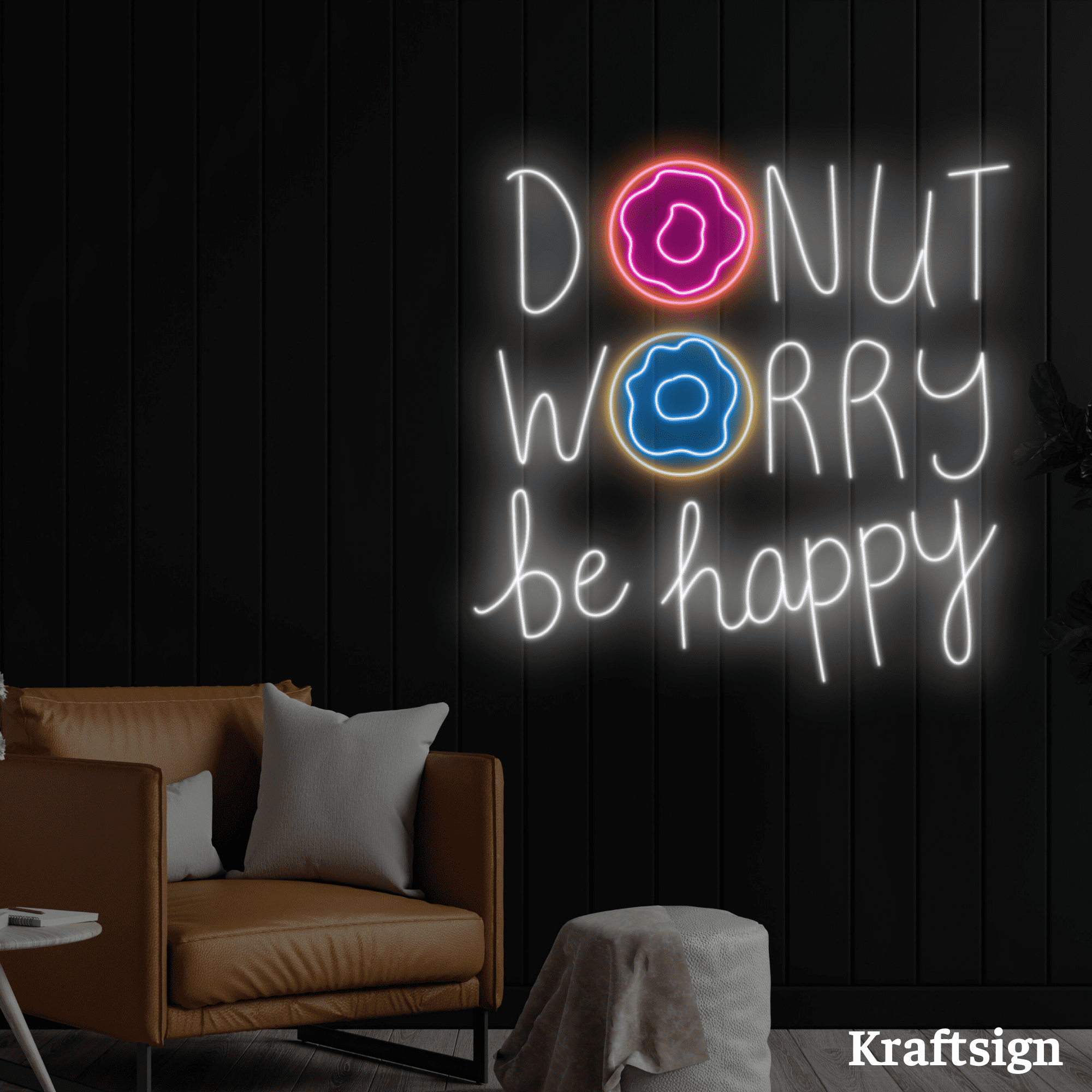 Craftnamesign Donut Worry Be Happy Neon Sign, Donut Shop Decor, Bakery ...
