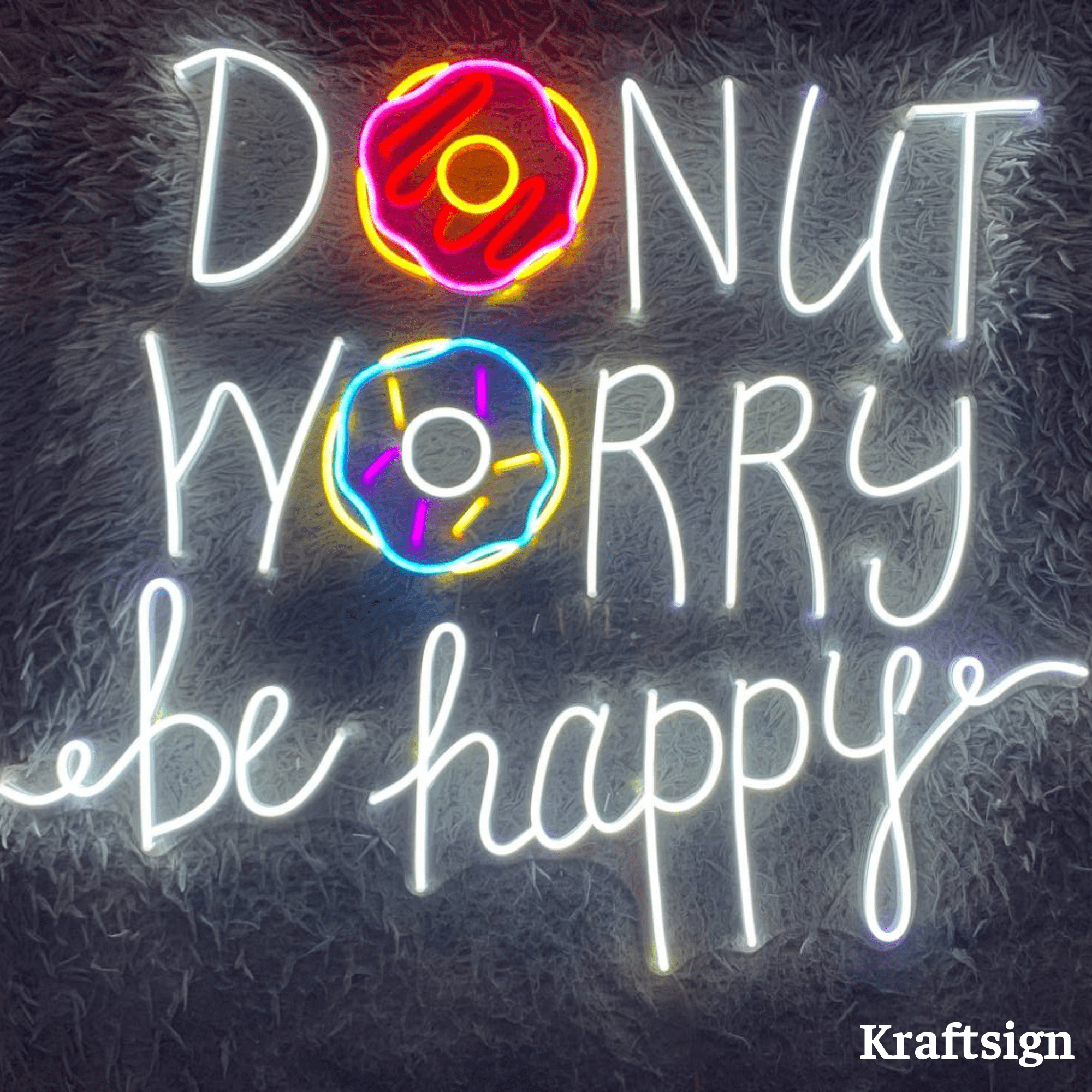 Craftnamesign Donut Worry Be Happy Neon Sign, Donut Shop LED Signage ...