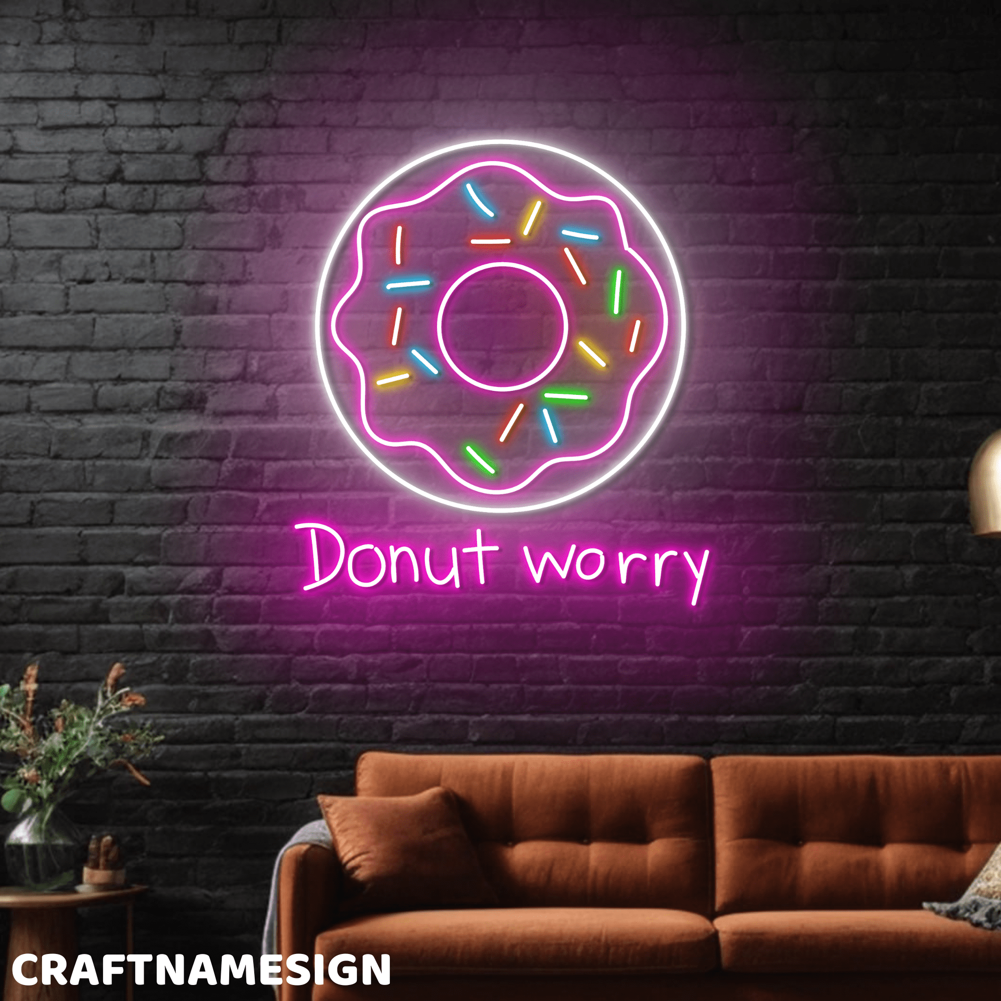 Craftnamesign Donut Worry Neon Sign, Donut Wall Art, Bakery Wall Sign ...