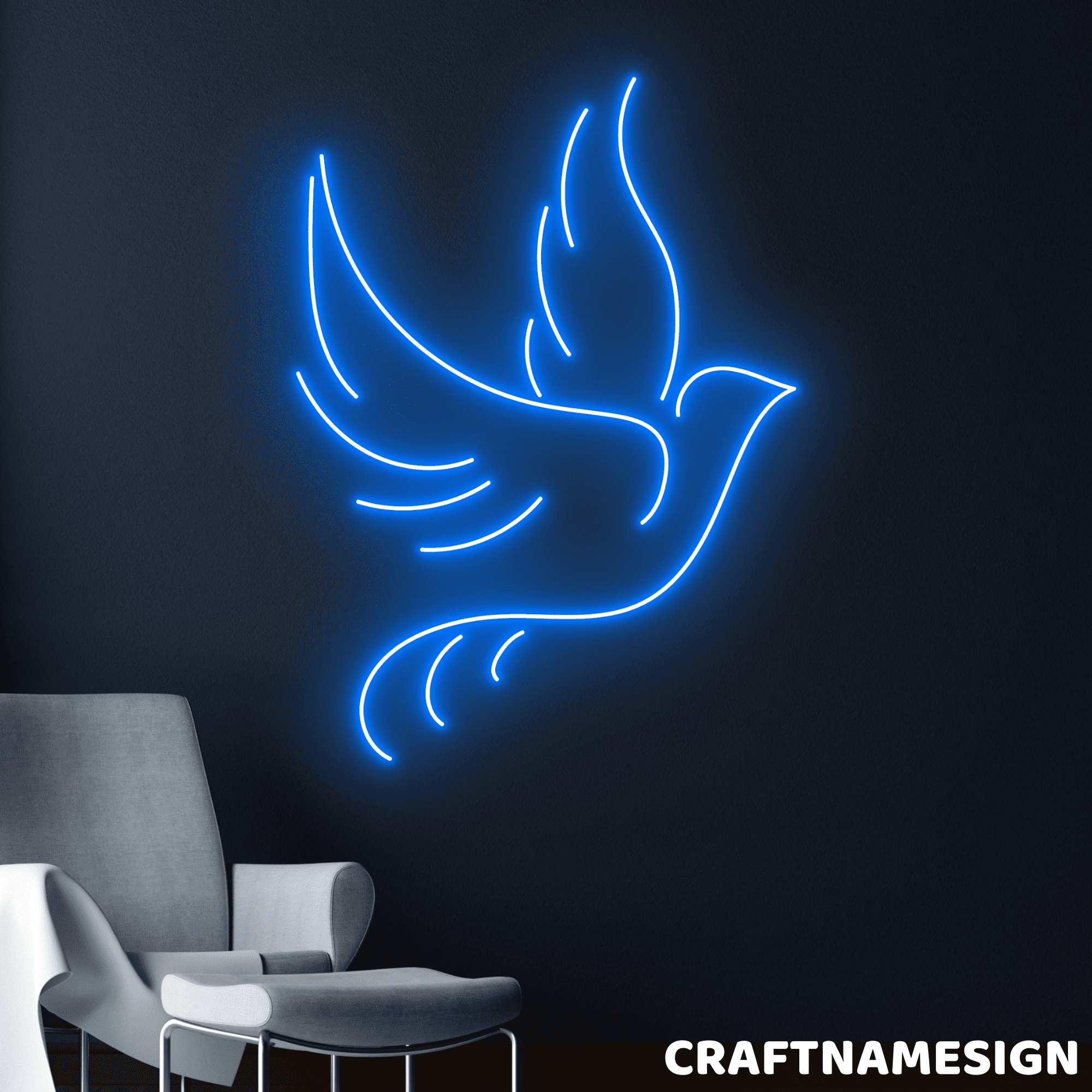Craftnamesign Dove Bird Line Art Led Sign, Living Room Wall Art ...