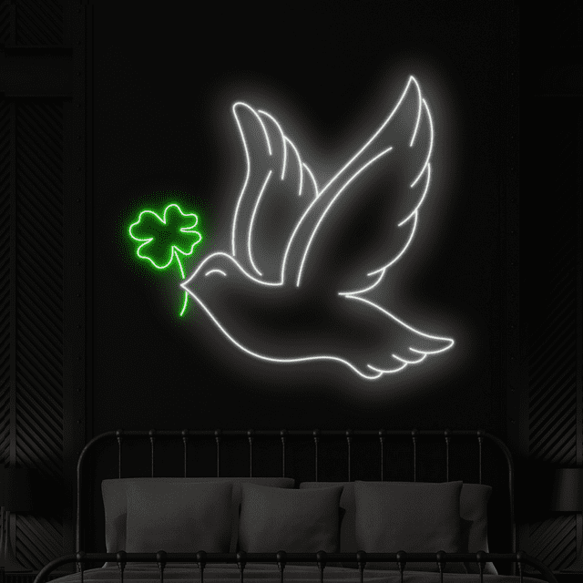 Craftnamesign Dove Clover Leaf Neon Sign, Patrick Day Decor, Dove LED ...