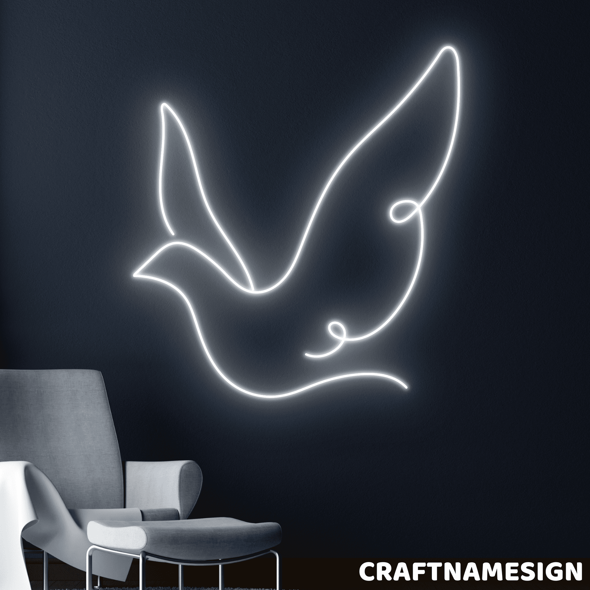 Craftnamesign Dove Neon Sign, Flying Pigeon Line Art, Living Room Wall ...