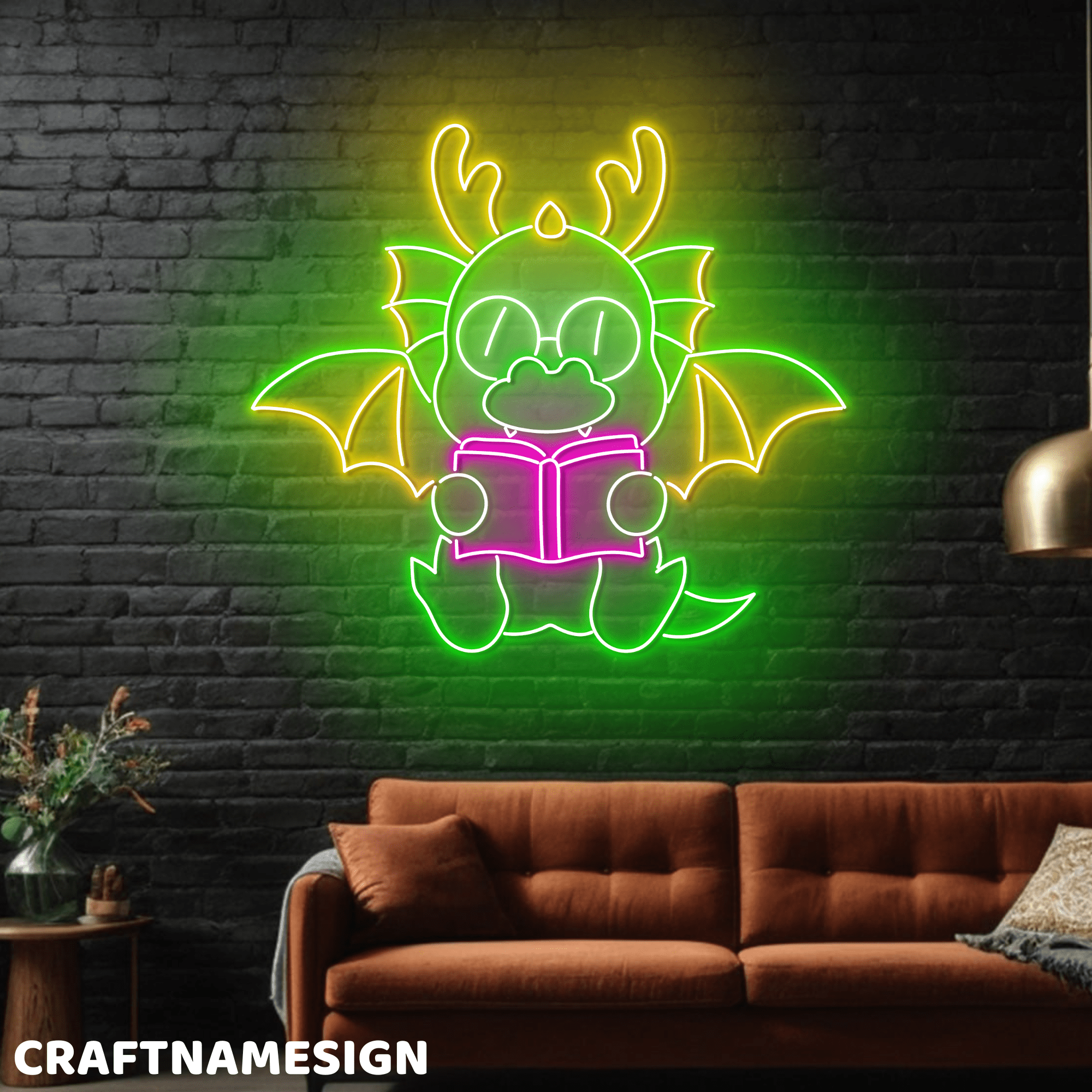 Craftnamesign Dragon Reading Book Neon Light For Wall Decor, Library ...