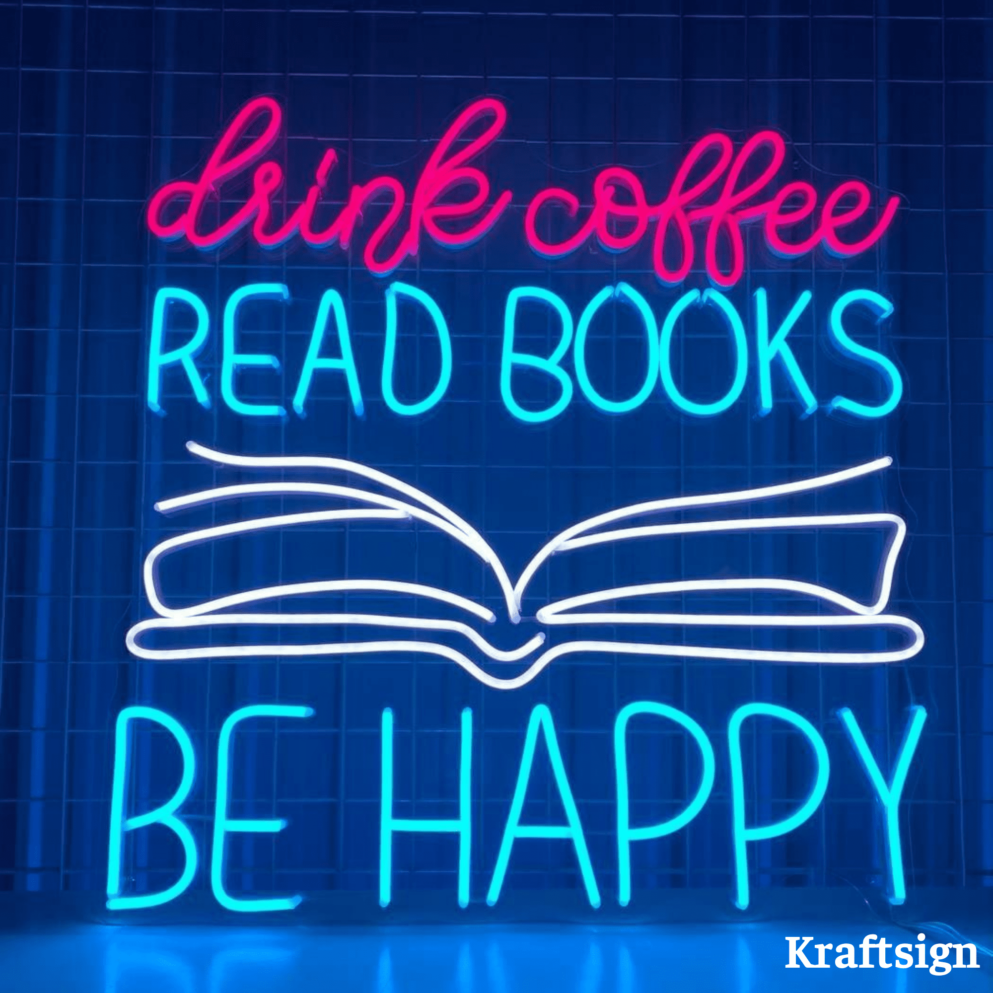 Craftnamesign Drink Coffee Read Book Neon LED Sign, Coffee Book Shop ...