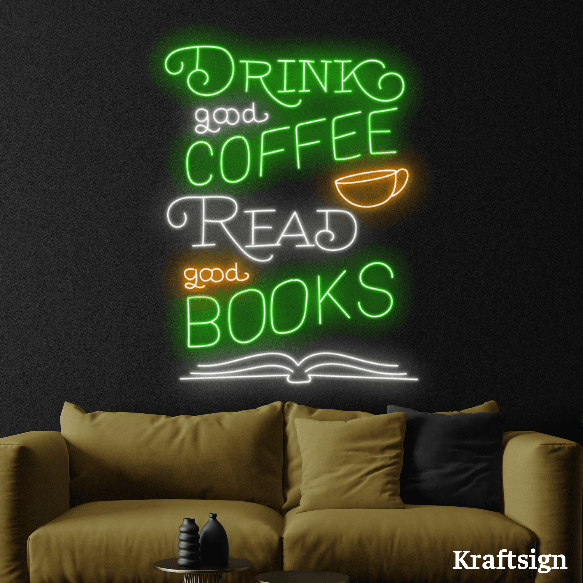 Craftnamesign Drink Good Coffee Read Books Neon Sign, Coffee Shop Decor ...